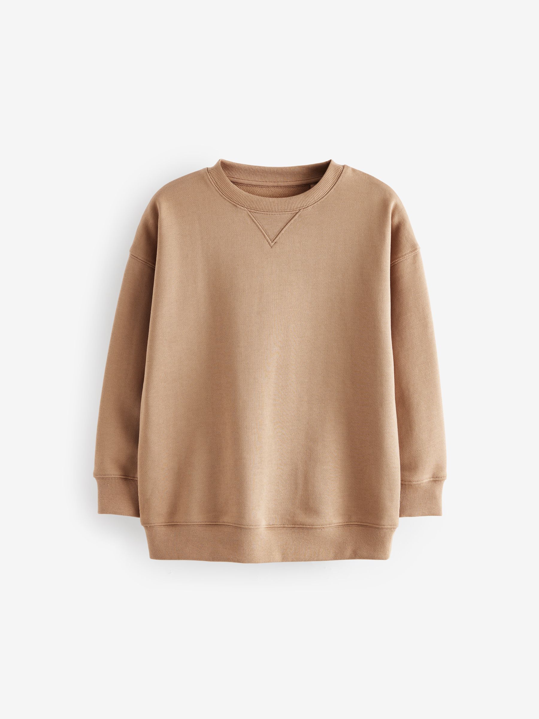 Buy Tan Brown - Oversized Plain Crew Neck 100% Cotton Sweatshirt (3 ...