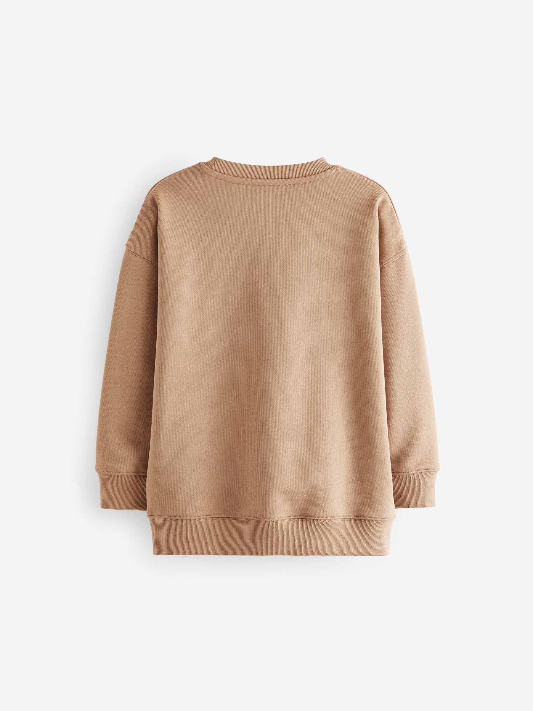 Buy Tan Brown - Oversized Plain Crew Neck 100% Cotton Sweatshirt (3 ...