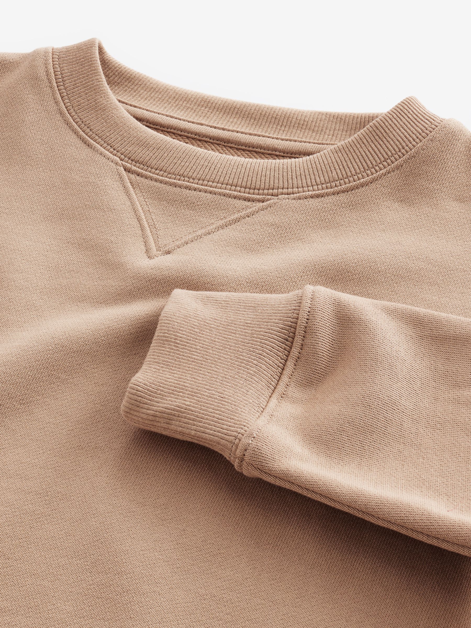 Buy Tan Brown - Oversized Plain Crew Neck 100% Cotton Sweatshirt (3 ...