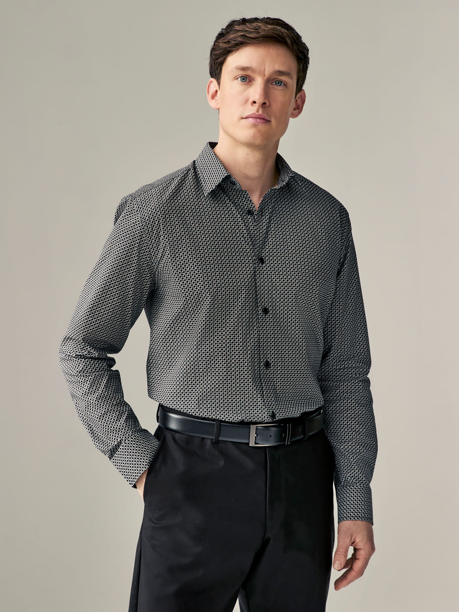 Buy Black Geometric Link Print Regular Fit Long Sleeve Shirt from the ...