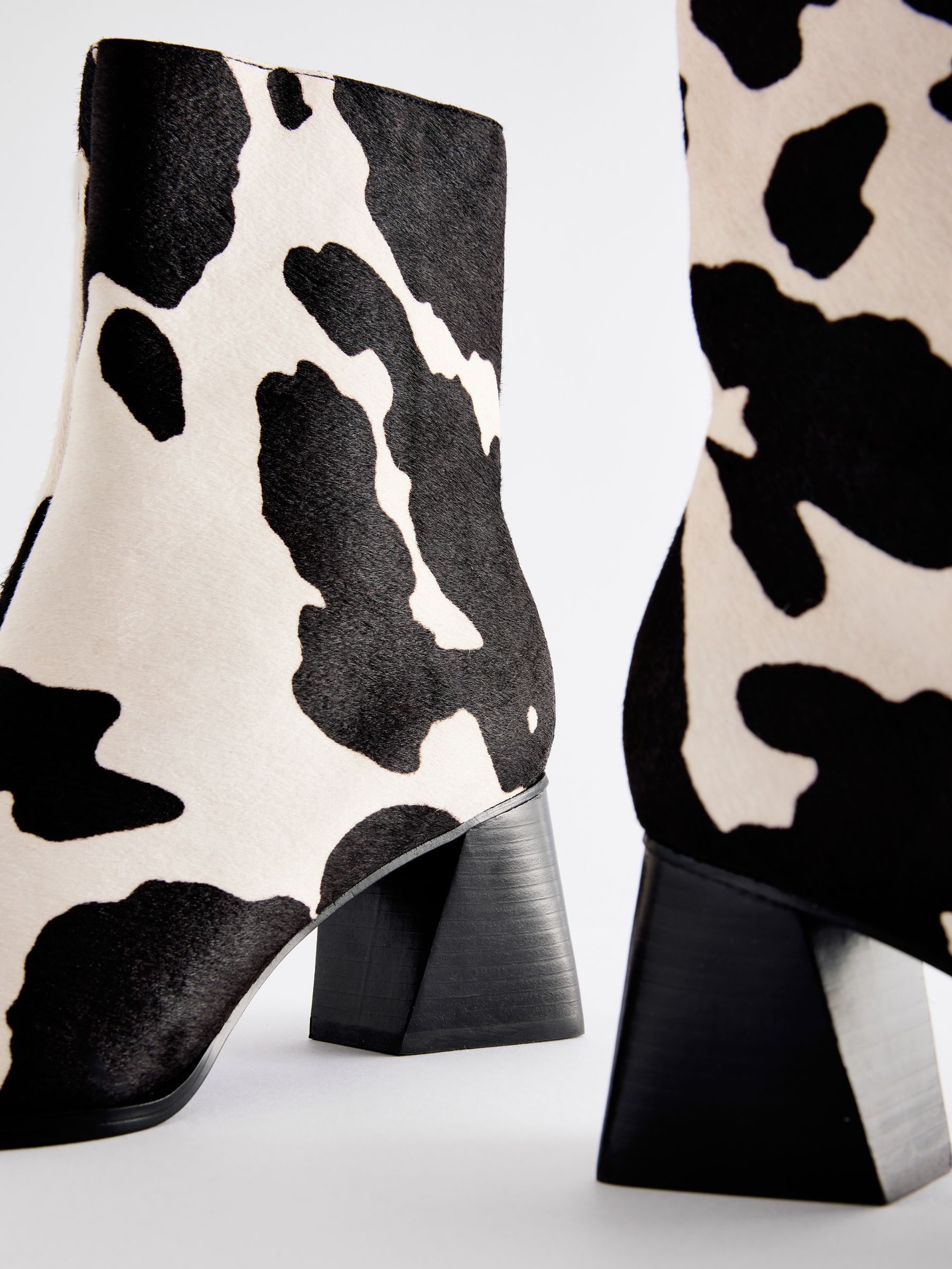 Buy Animal Cow Print Leather Forever Comfort® Block Heeled Ankle Boots ...