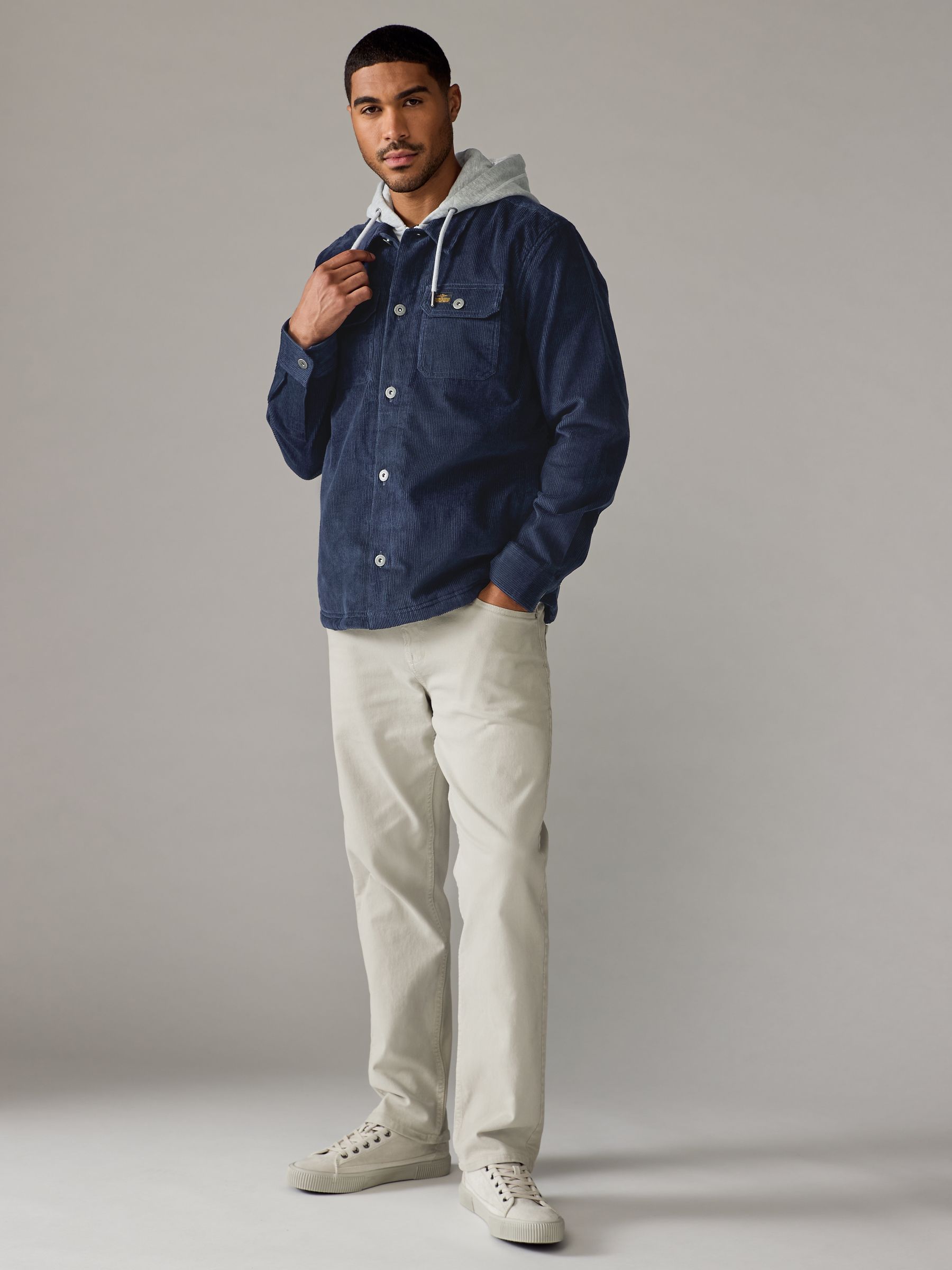 Buy Navy Blue Hooded Corduroy Borg Lined Shacket from the Next UK ...