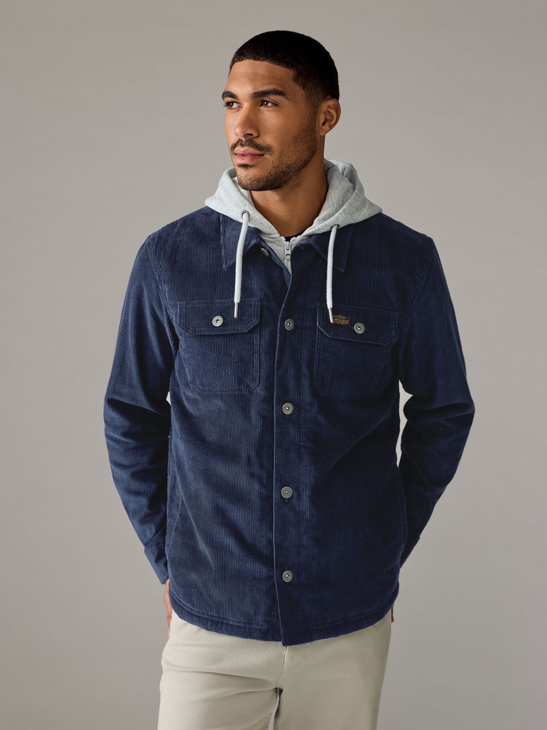 Buy Navy Blue Hooded Corduroy Borg Lined Shacket from the Next UK ...