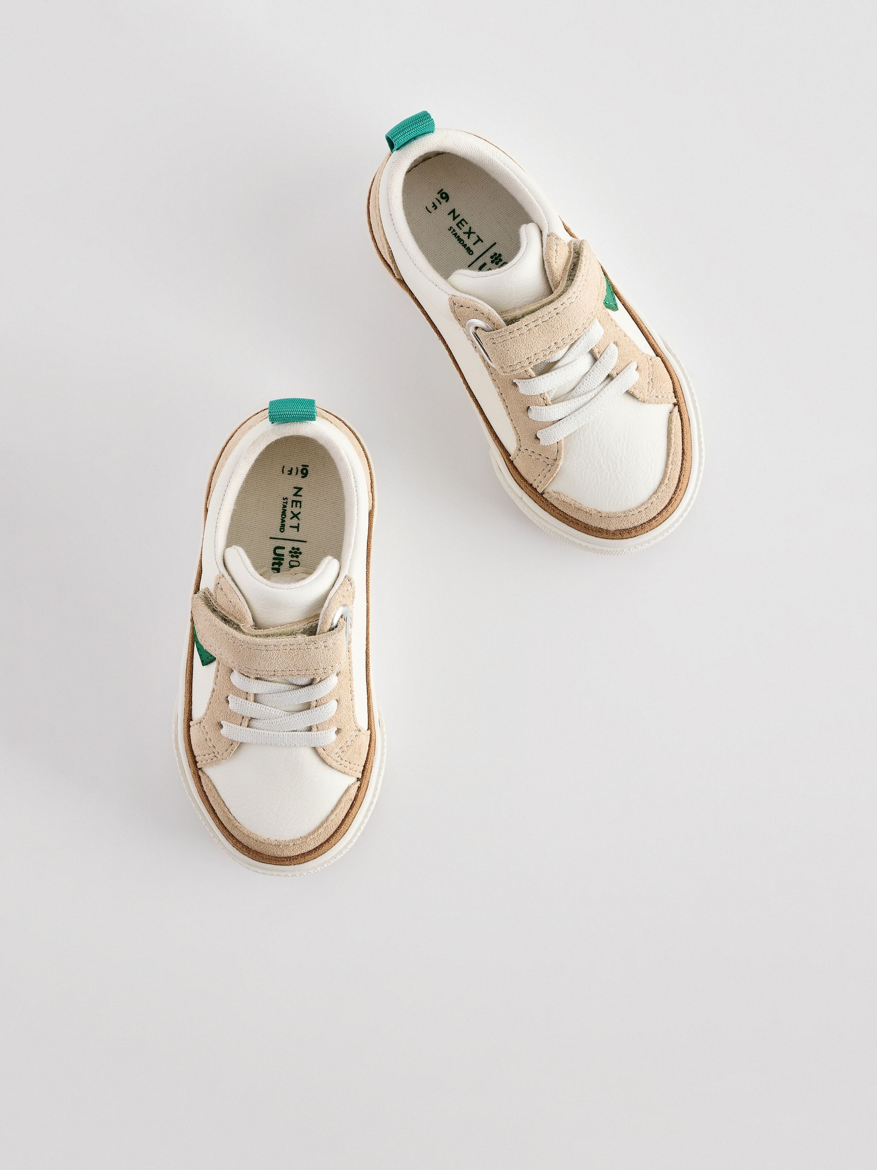 Buy White/Green Standard Fit (F) Touch Fastening Chevron Trainers from ...