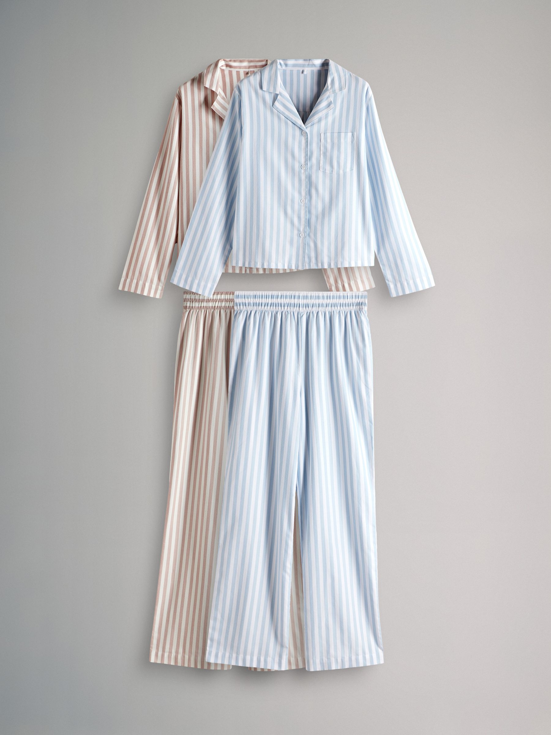 Buy The Set Neutral Stripe/Blue Stripe 2 Pack Flannel Long Sleeve ...