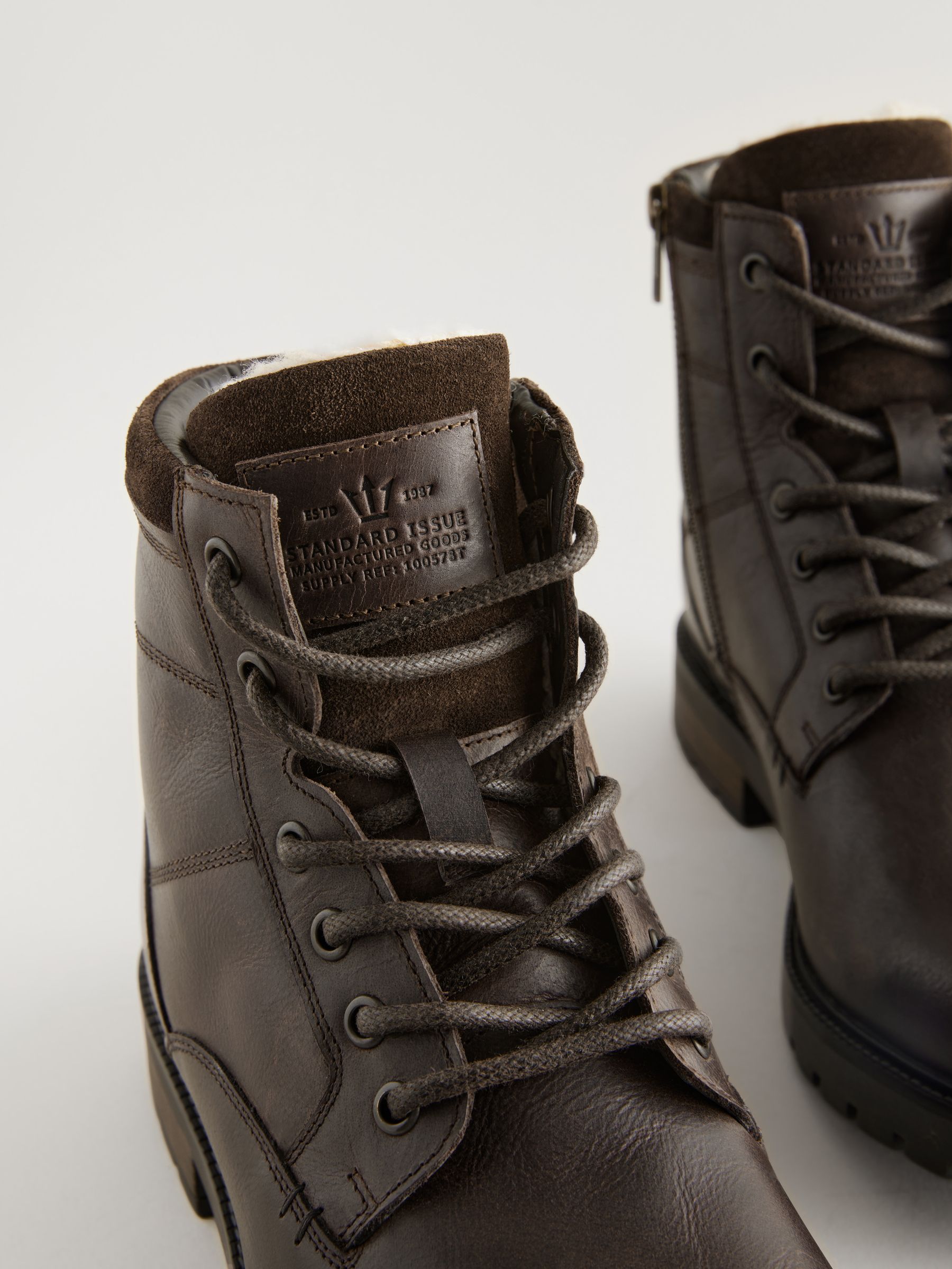 Buy Brown Leather Zip Up Borg Lined Boots from the Next UK online shop