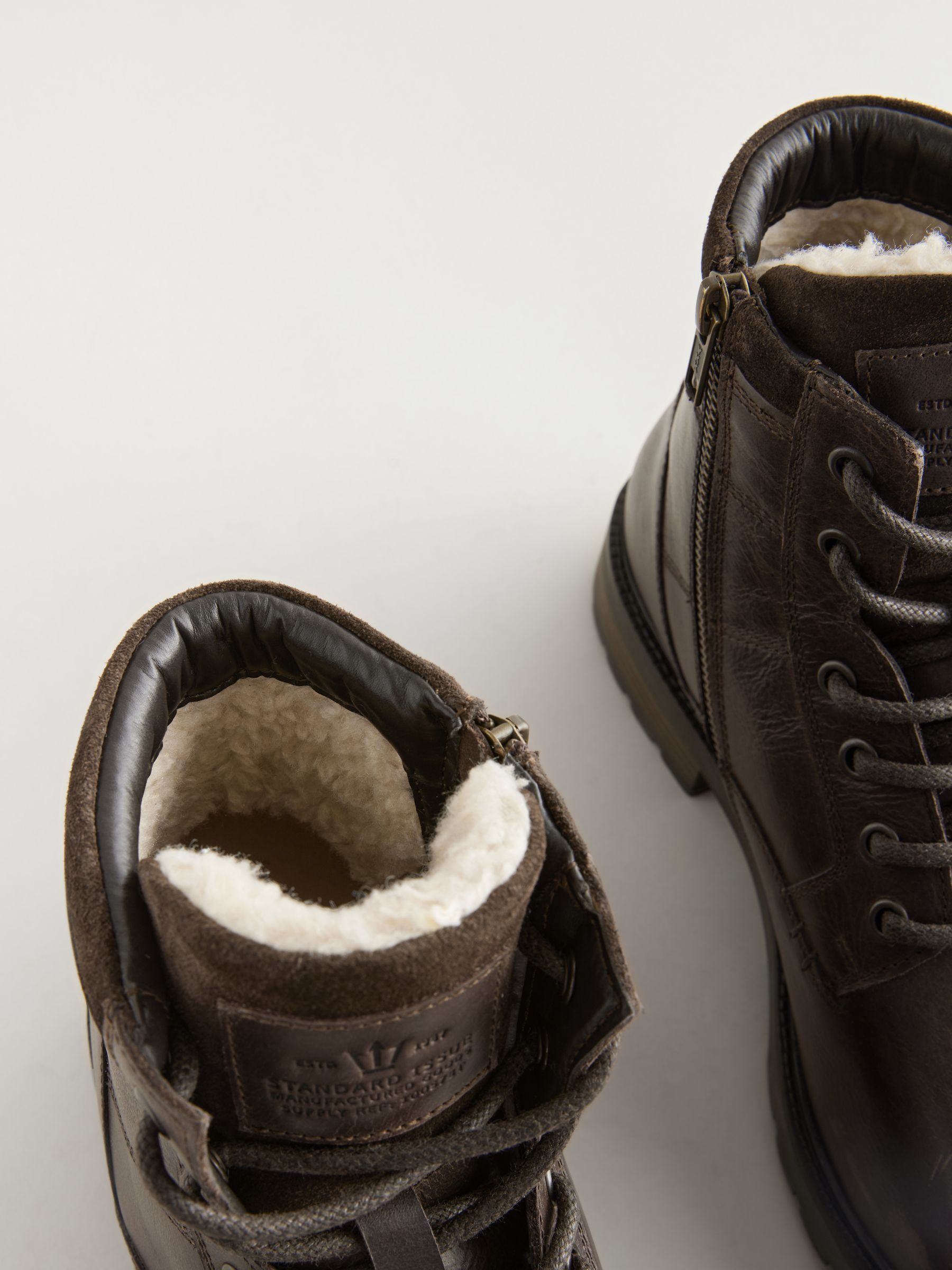Buy Brown Leather Zip Up Borg Lined Boots from the Next UK online shop