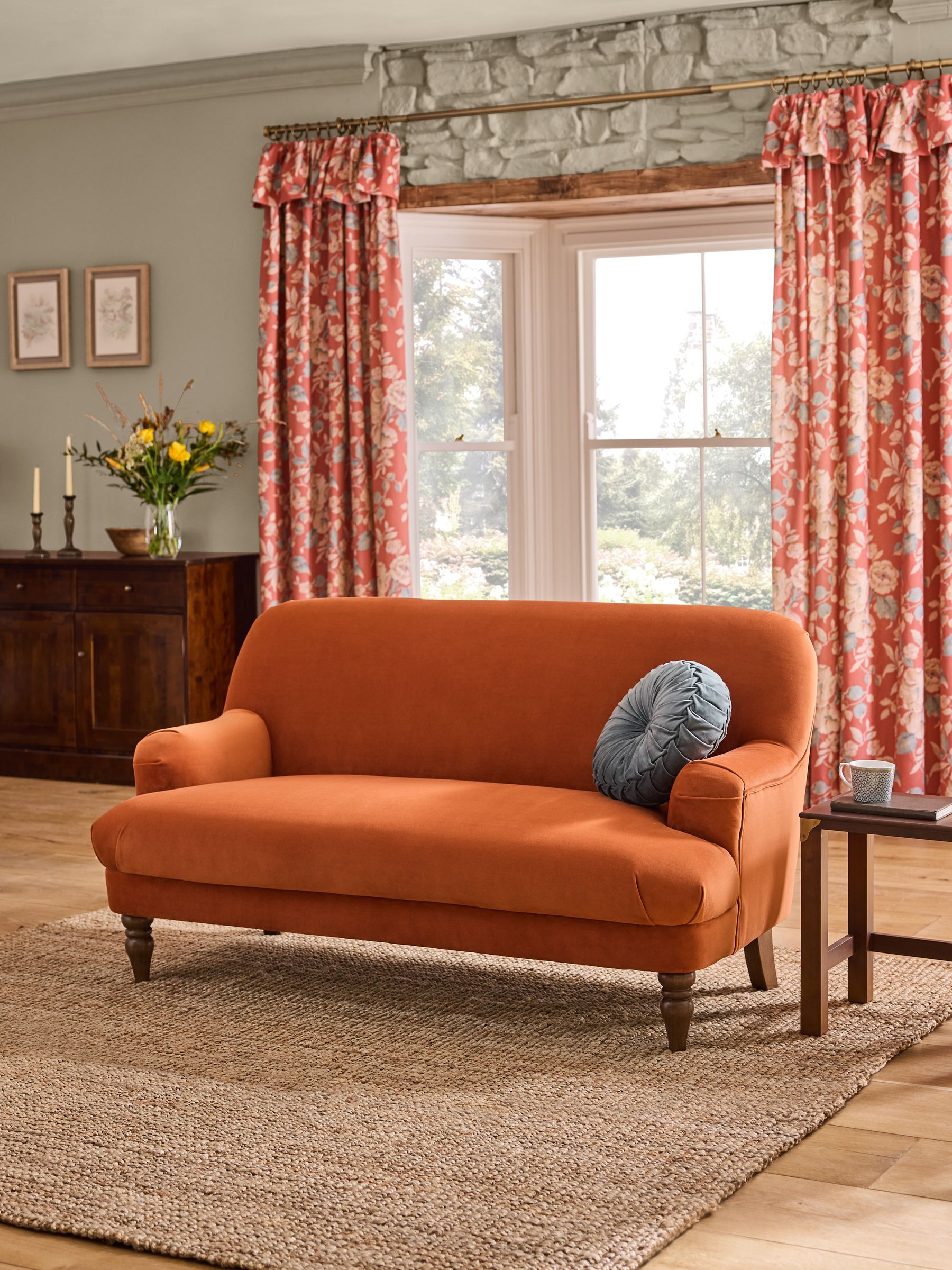 Buy Laura Ashley Annaly Velvet Terracotta Small Clipsham 2 Seater Sofa ...