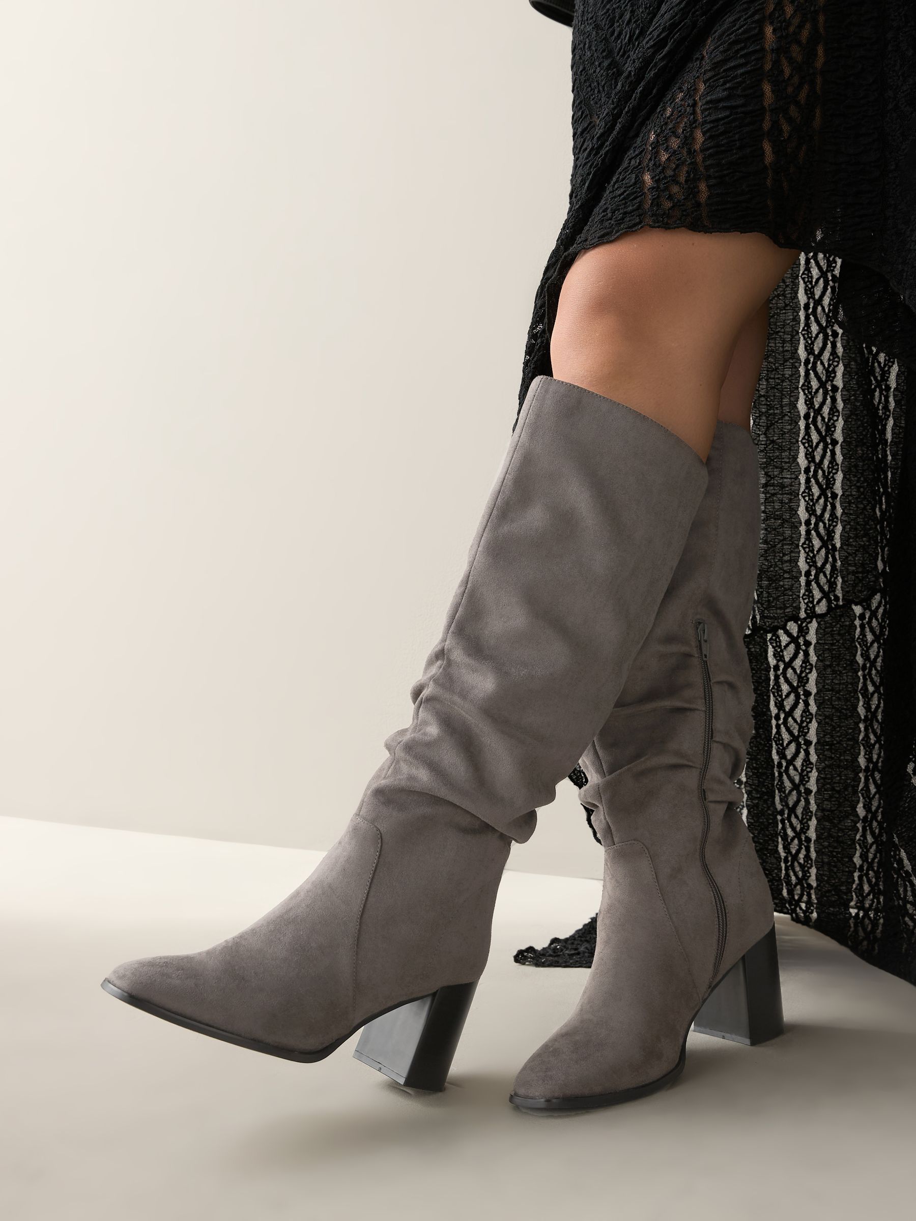 Buy Grey Forever Comfort® Knee High Slouch Block Heeled Boots from the ...