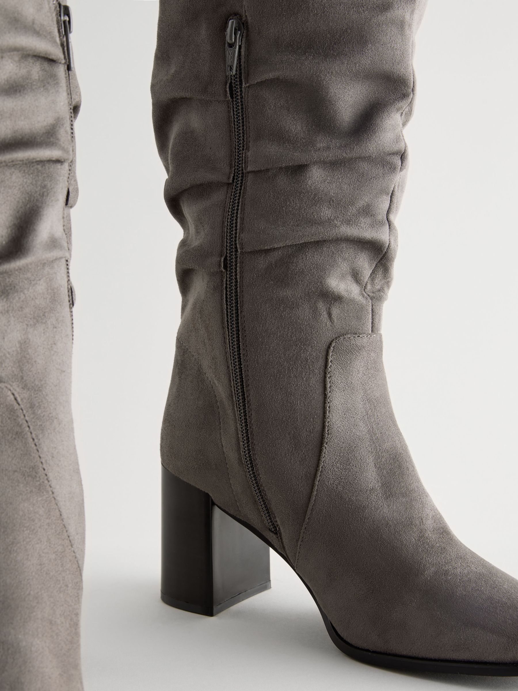 Buy Grey Forever Comfort® Knee High Slouch Block Heeled Boots from the ...