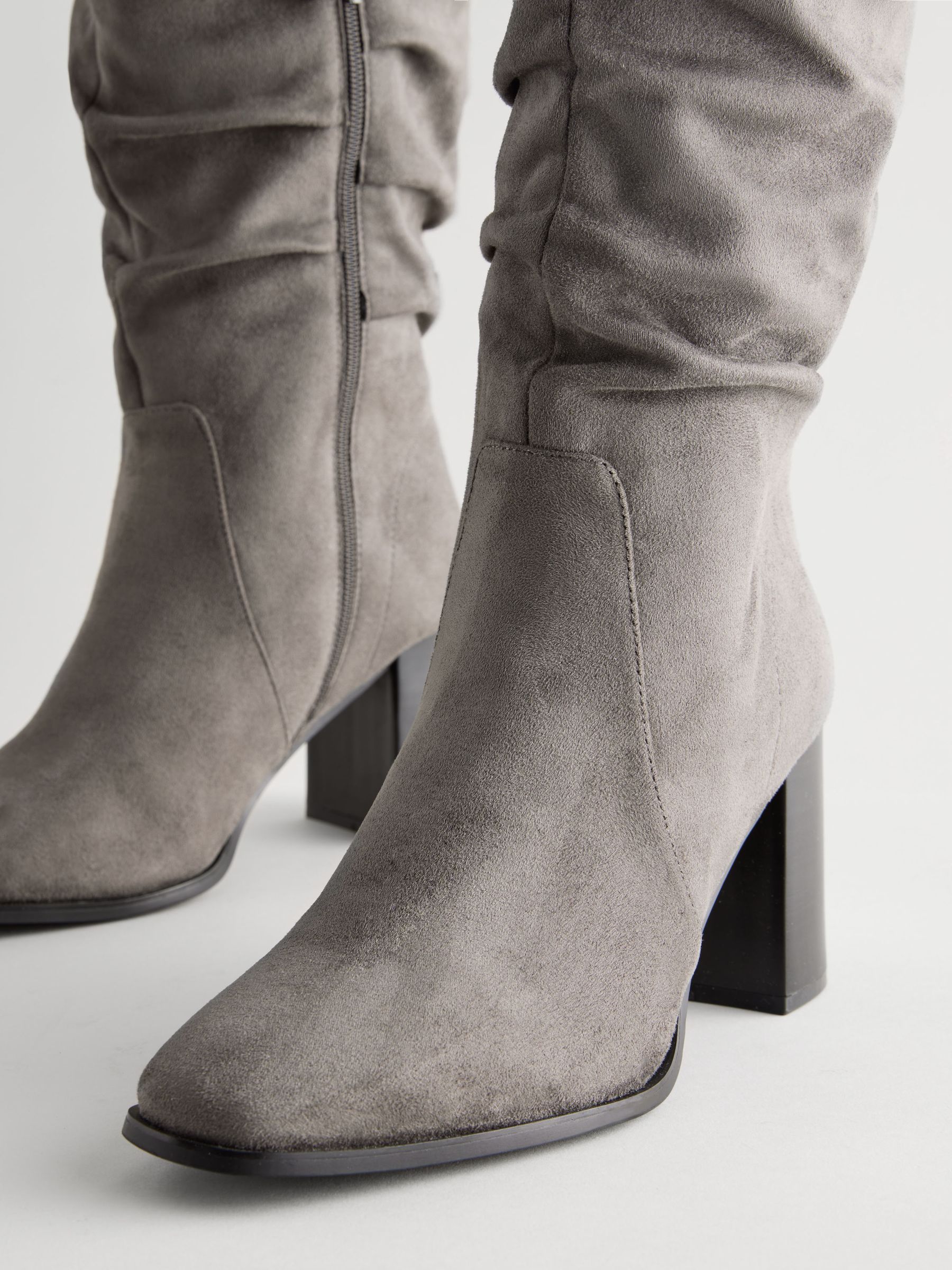 Buy Grey Forever Comfort® Knee High Slouch Block Heeled Boots from the ...