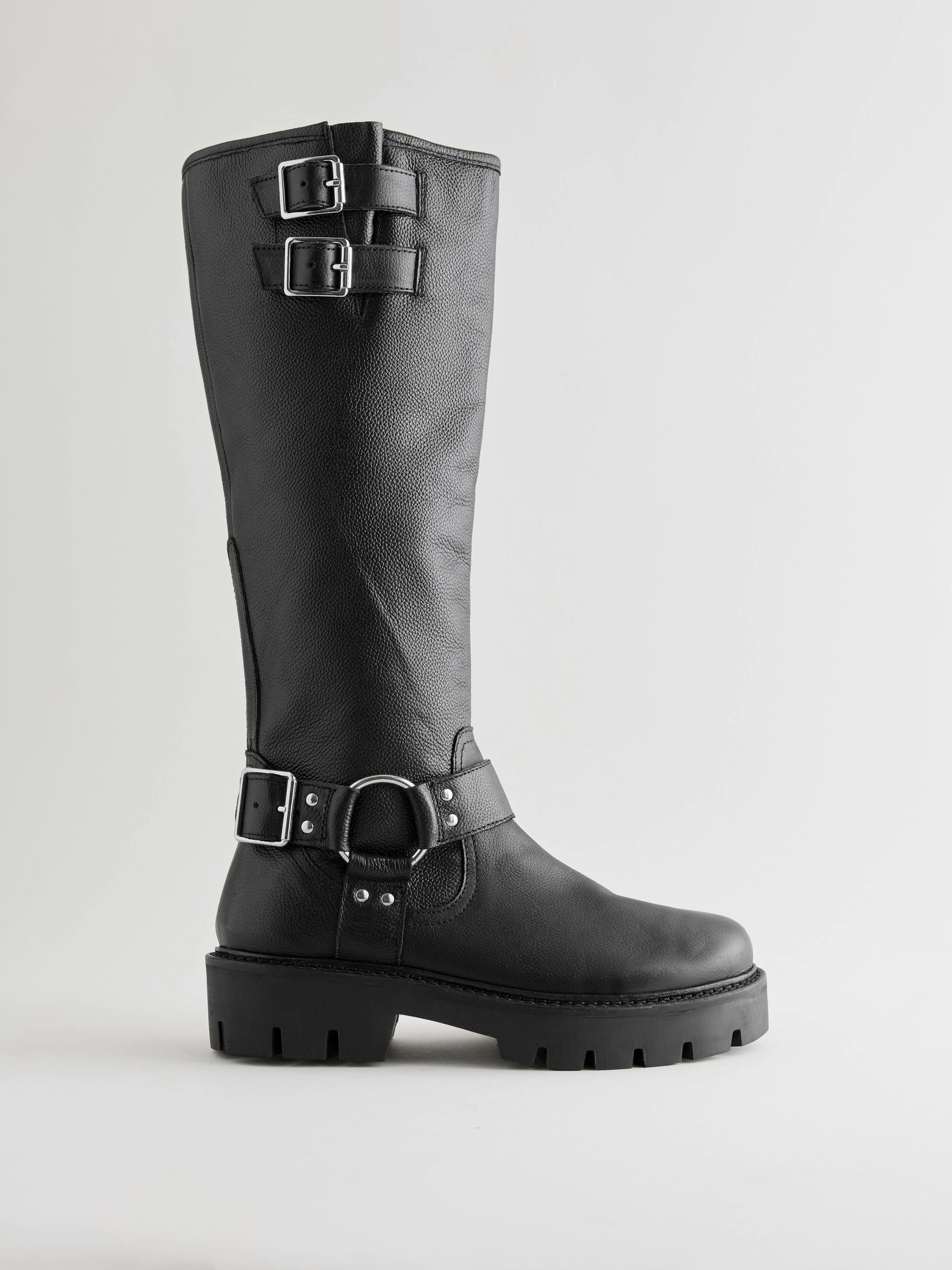 Buy Black Leather Standard/Wide Fit Forever Comfort® Knee High Double ...