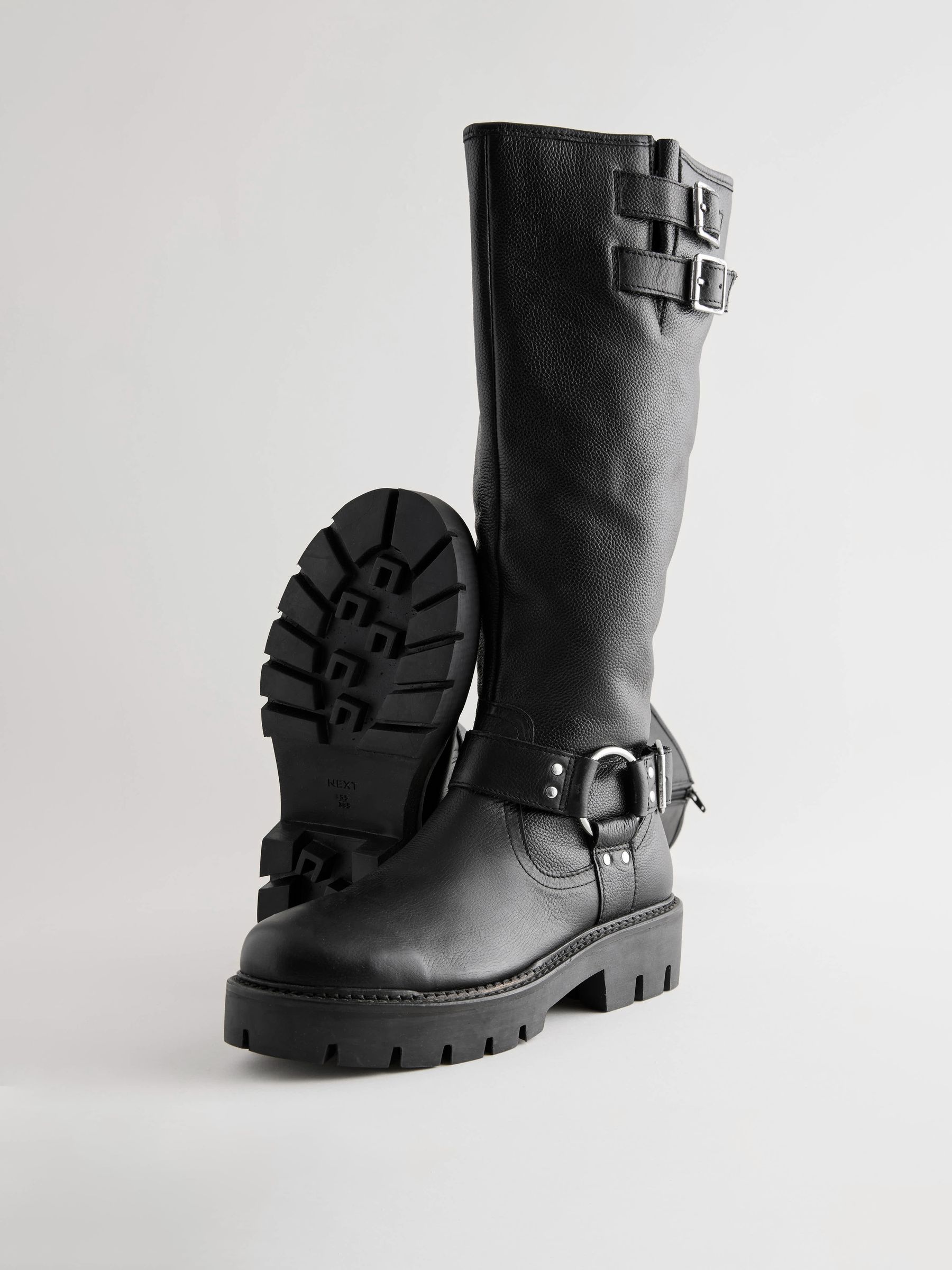 Buy Black Leather Standard/Wide Fit Forever Comfort® Knee High Double ...