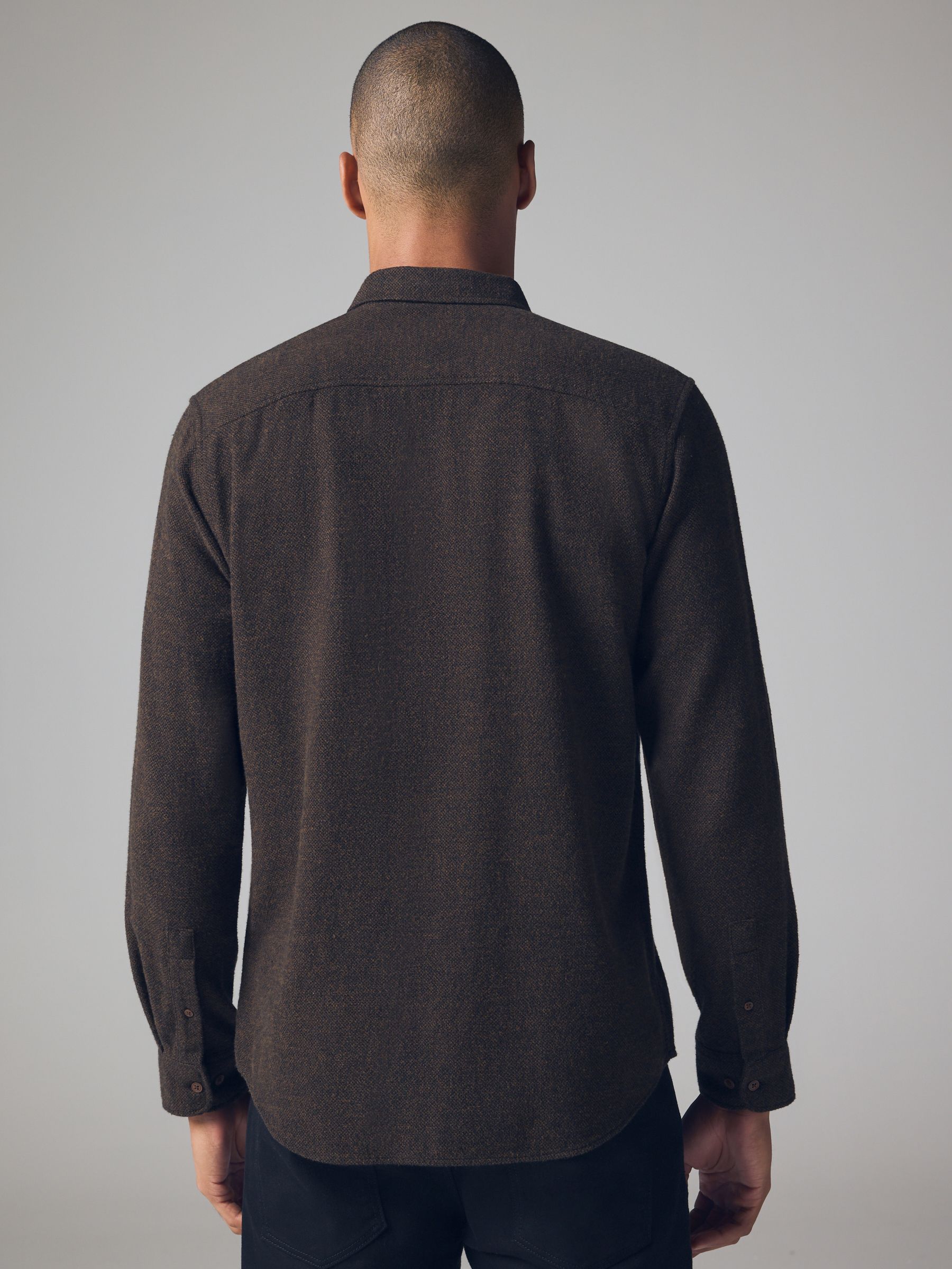 Buy Brown Brushed Texture 100% Cotton Long Sleeve Shirt from the Next ...