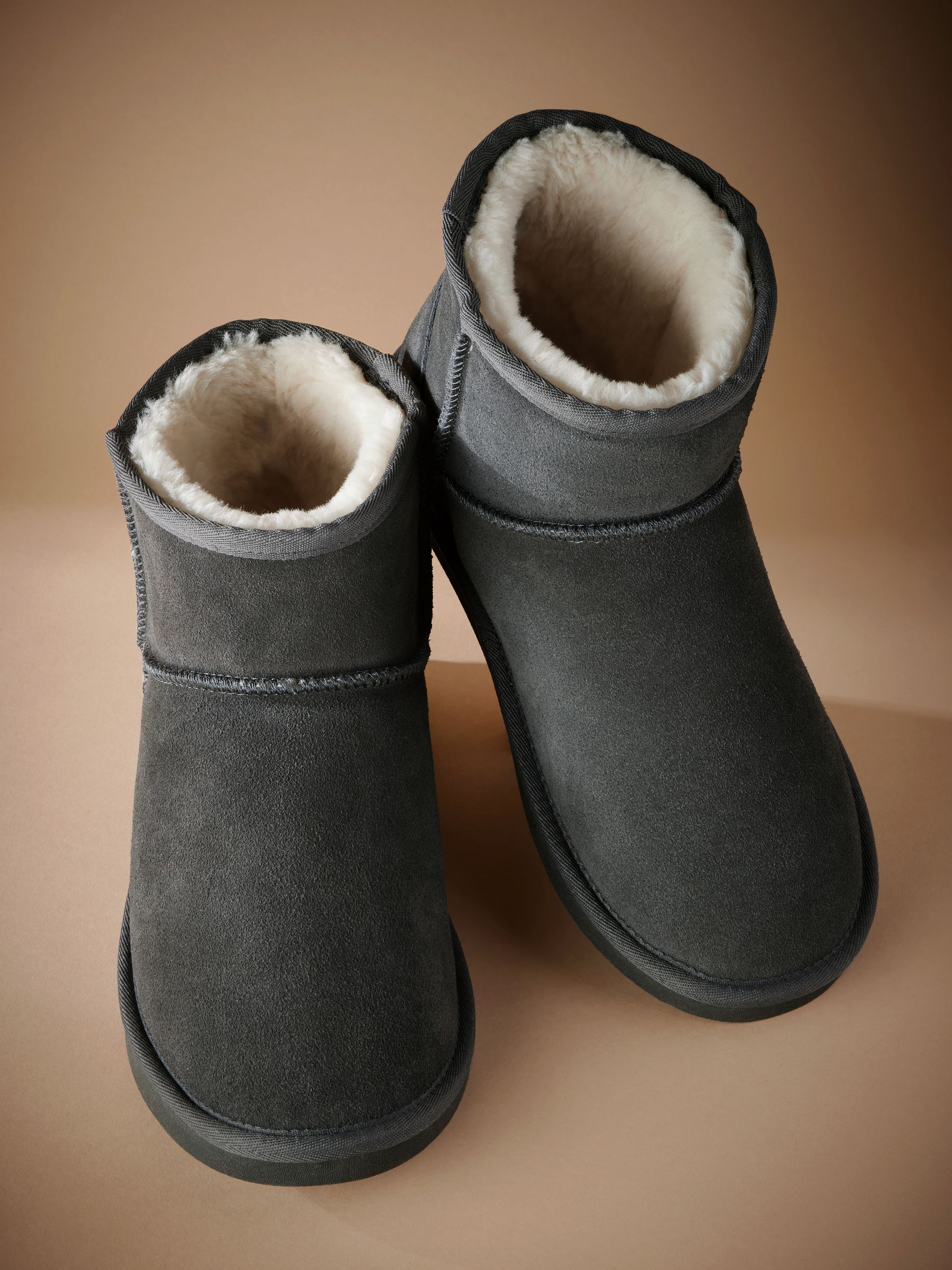 Buy Grey Signature Suede Slipper Boots with Faux Fur Lining from the ...