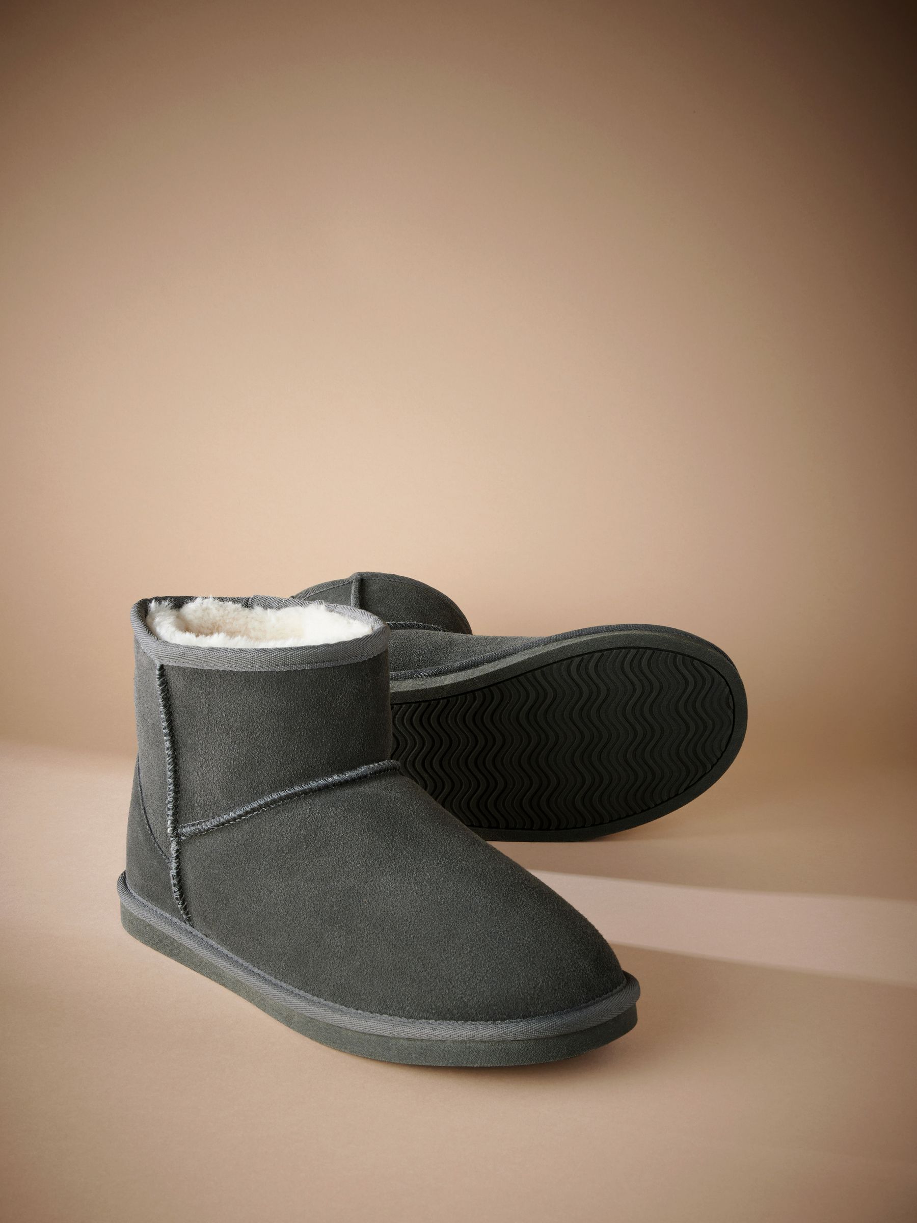 Buy Grey Signature Suede Slipper Boots with Faux Fur Lining from the ...