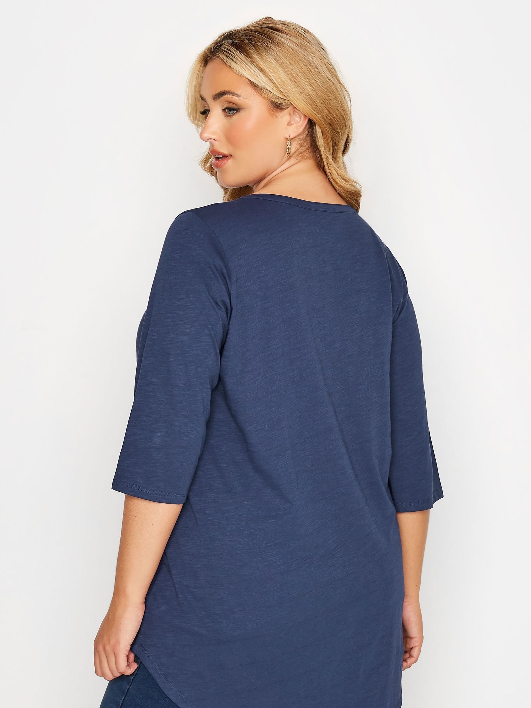 Buy Yours Curve Blue Pintuck Henley Top from the Next UK online shop