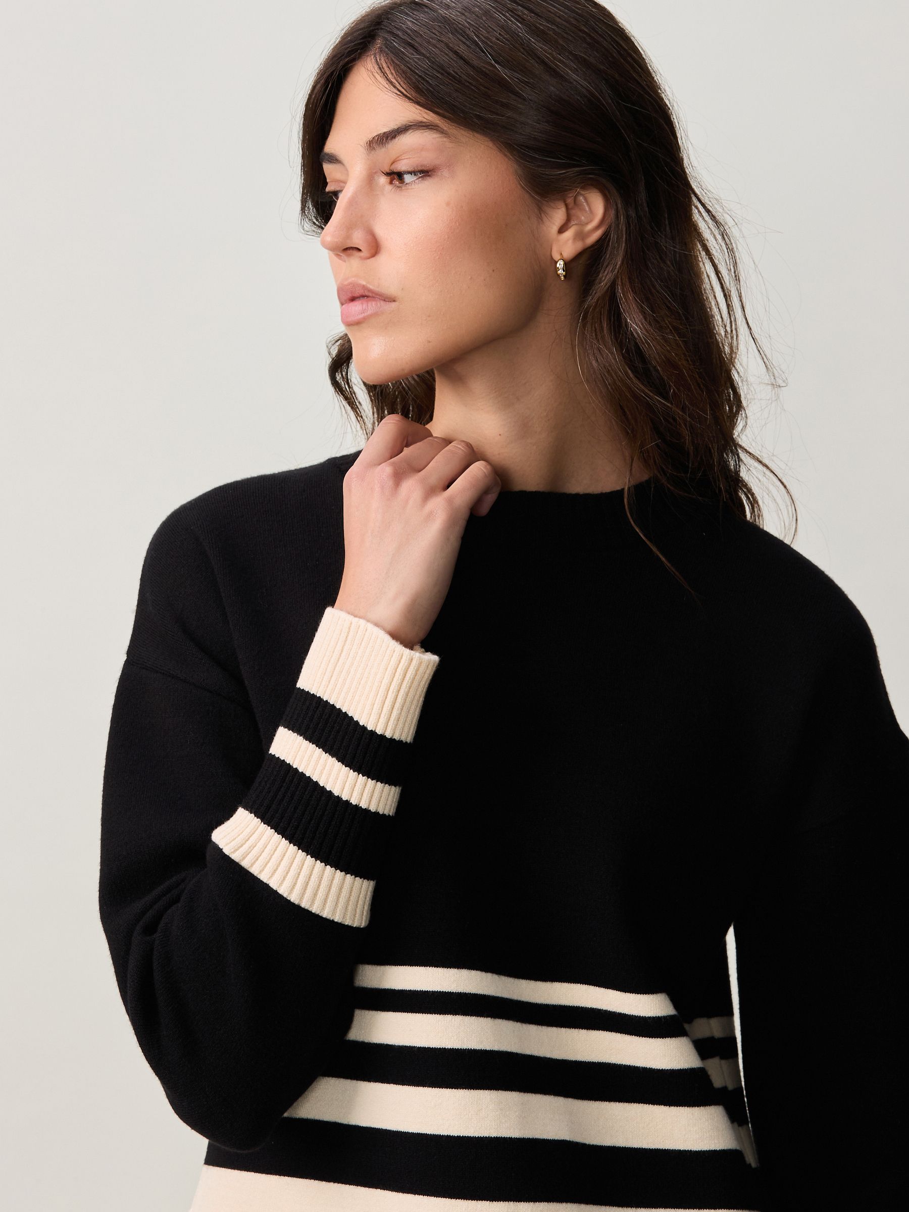 Buy Black/Ecru Stripe Cosy Crew Neck Jumper With Ribbed Detail from ...