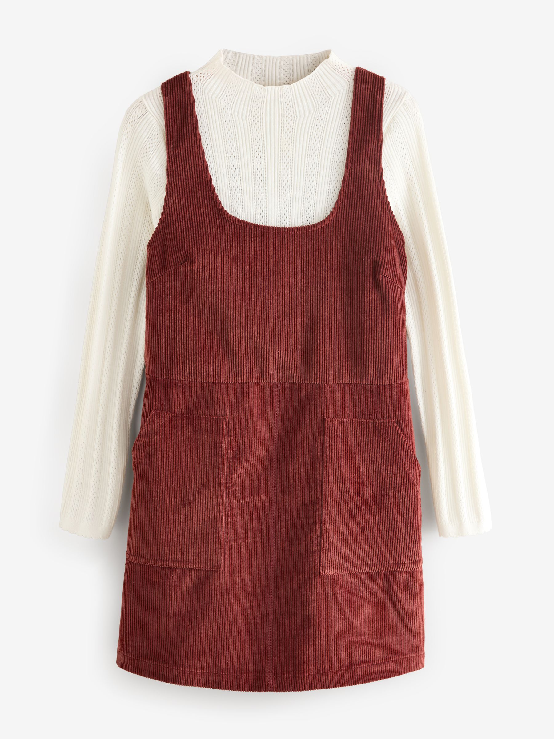 Buy Brown Rust Short Cord Knitted Jumper Layer Pinafore 100% Cotton ...