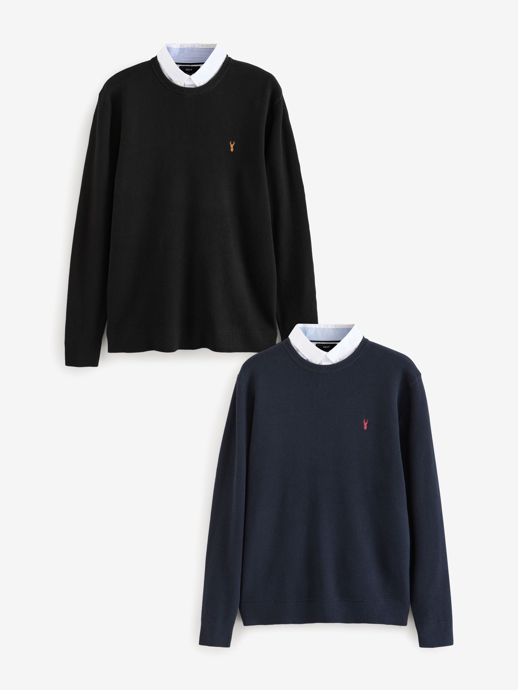 Buy Black/Navy Oxford Mock 100% Cotton Shirt Jumper 2 Pack from Next ...