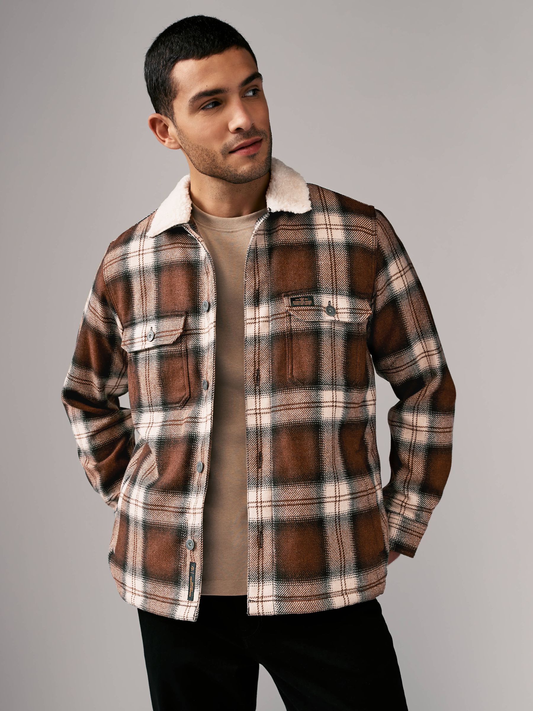 Buy Brown Check Borg Lined Shacket from the Next UK online shop