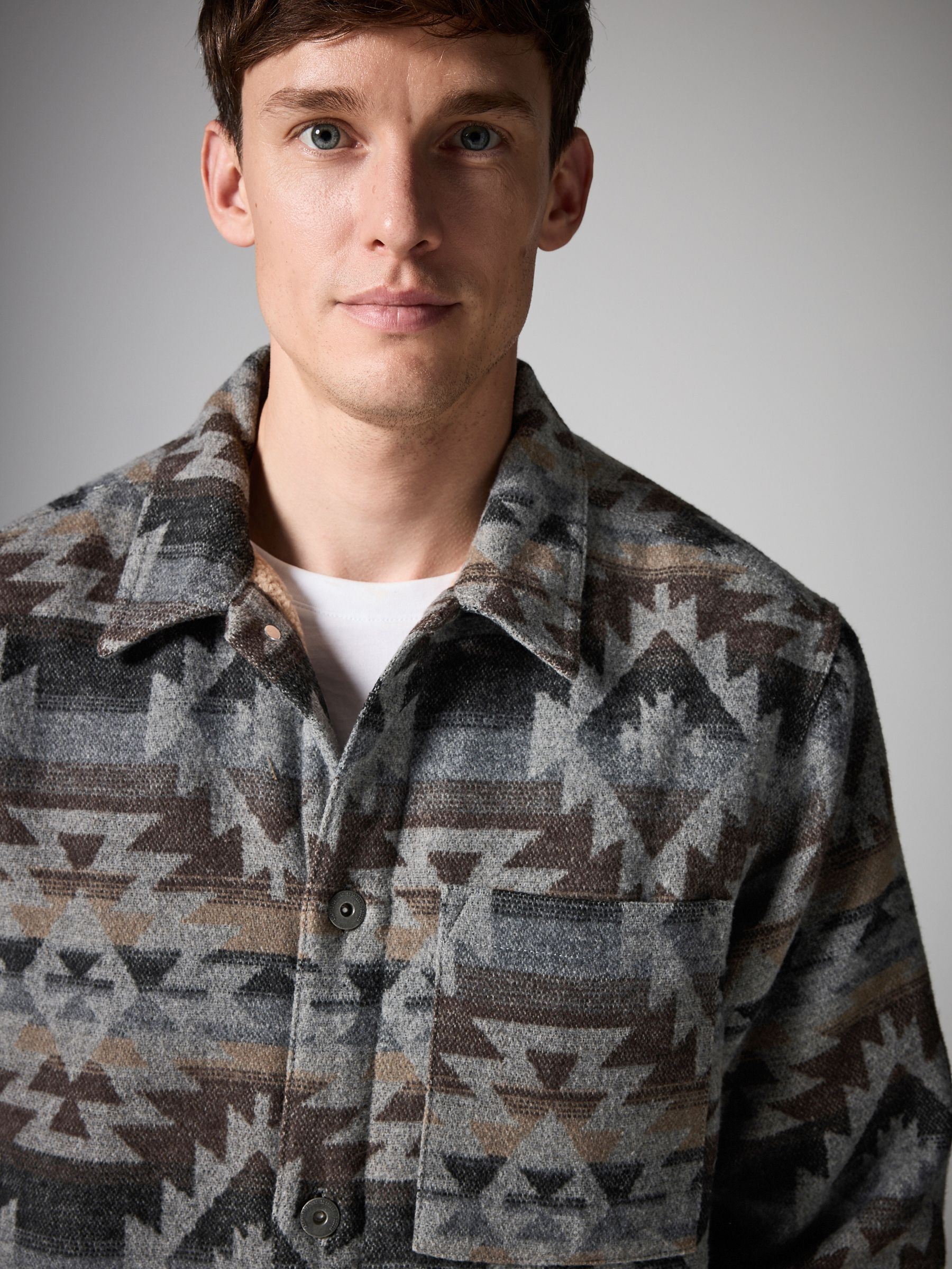 Buy Grey Borg Lined Pattern Shacket from the Next UK online shop