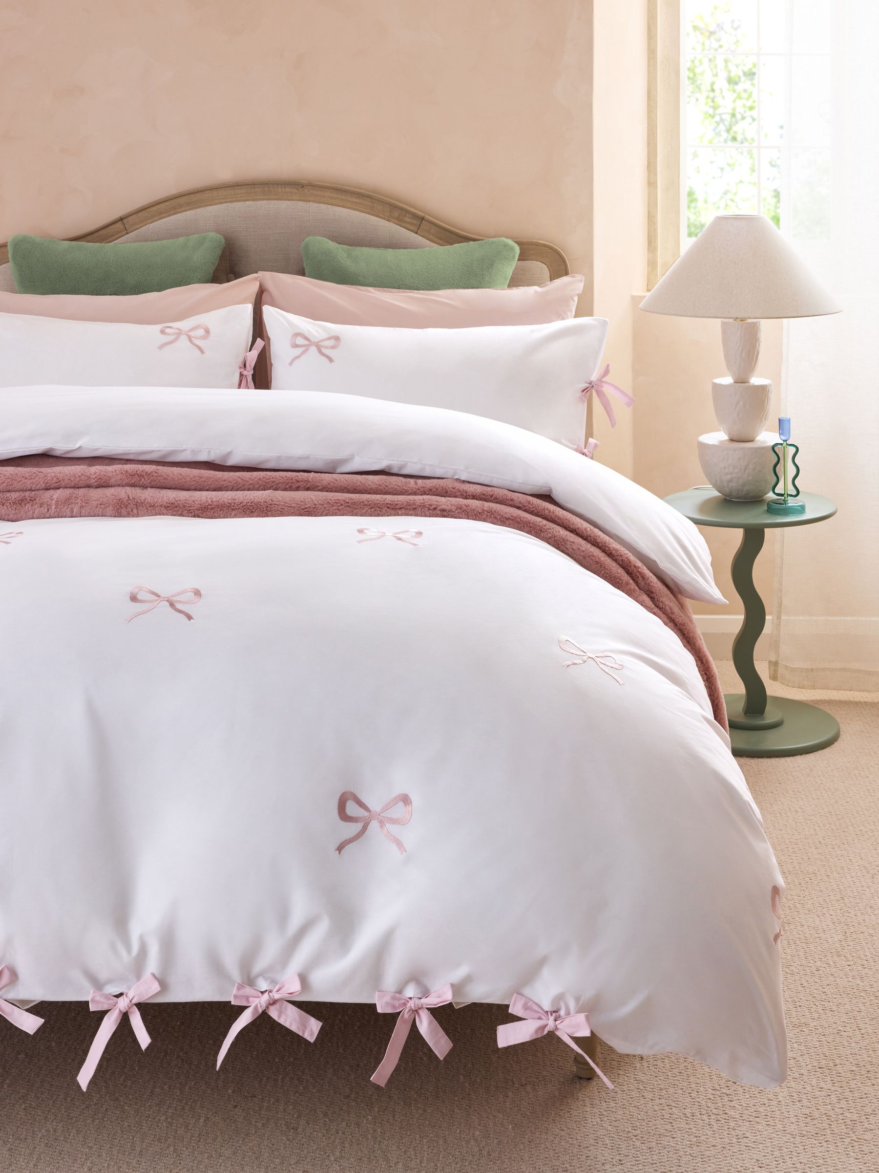Buy White/Pink Bow Embroidered Duvet Cover and Pillowcase Set from Next ...