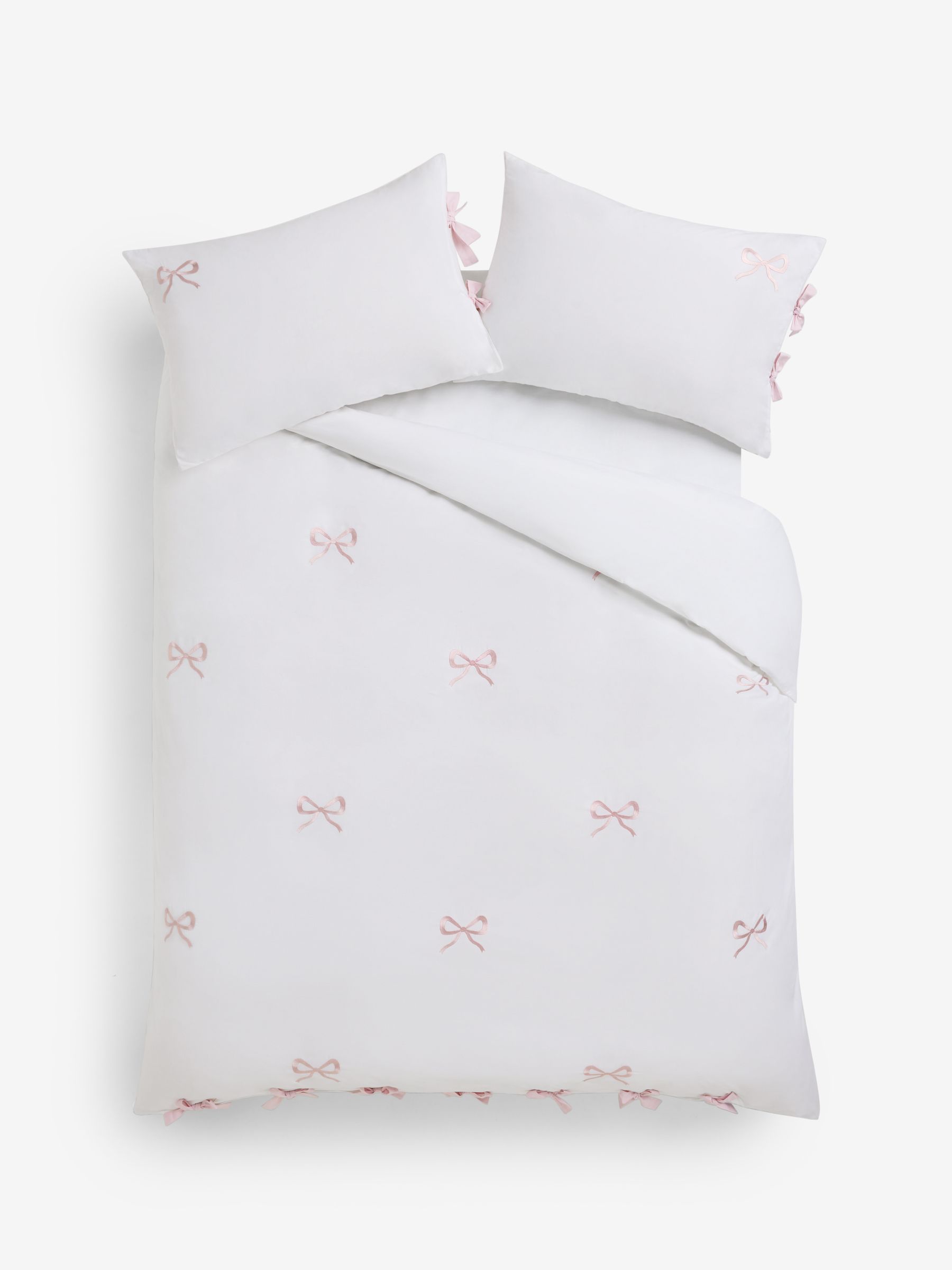 Buy White/Pink Bow Embroidered Duvet Cover and Pillowcase Set from Next USA