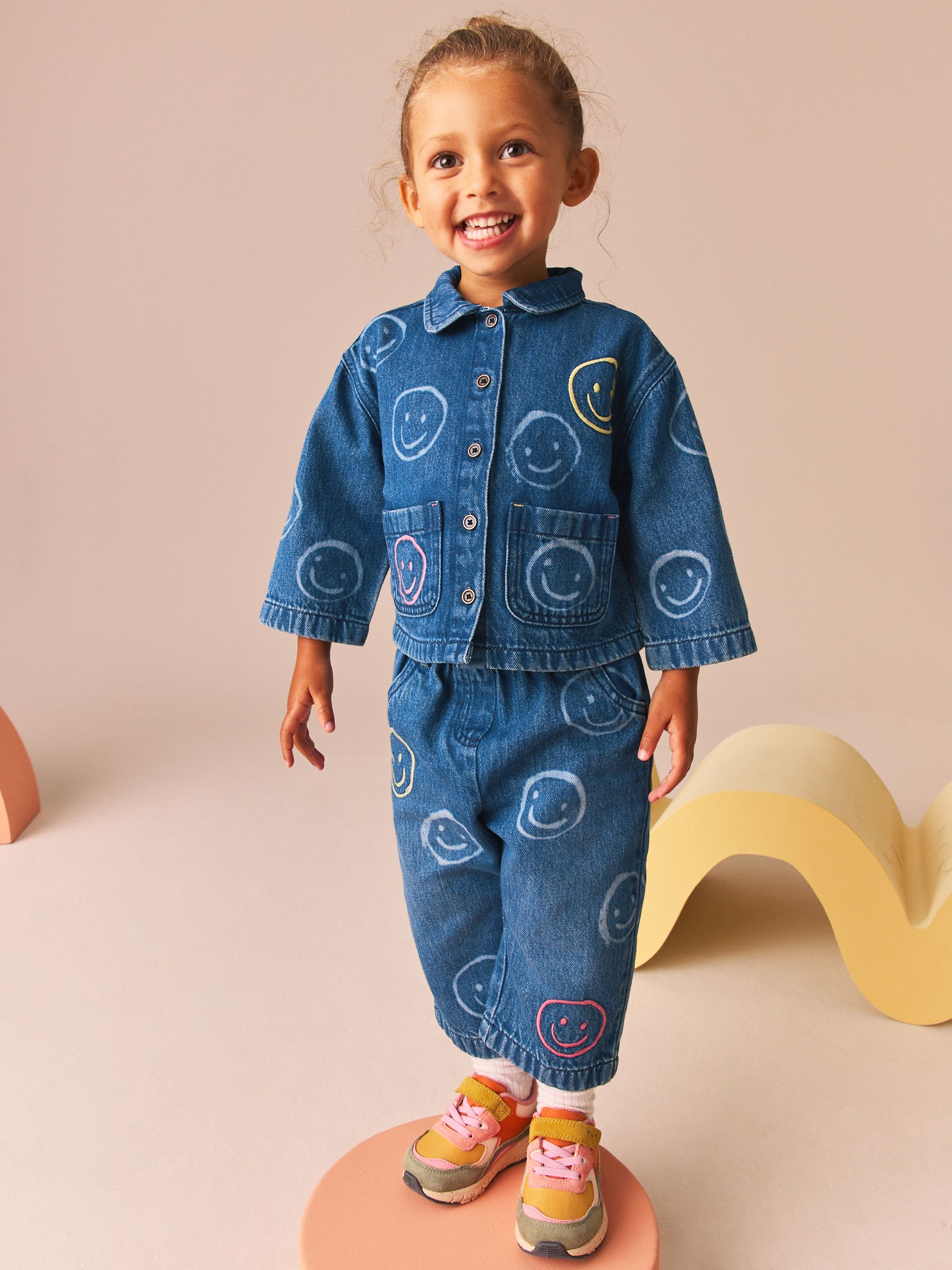 Buy Denim Smiley 100% Cotton Shacket and Trousers Set (3mths-7yrs) from ...