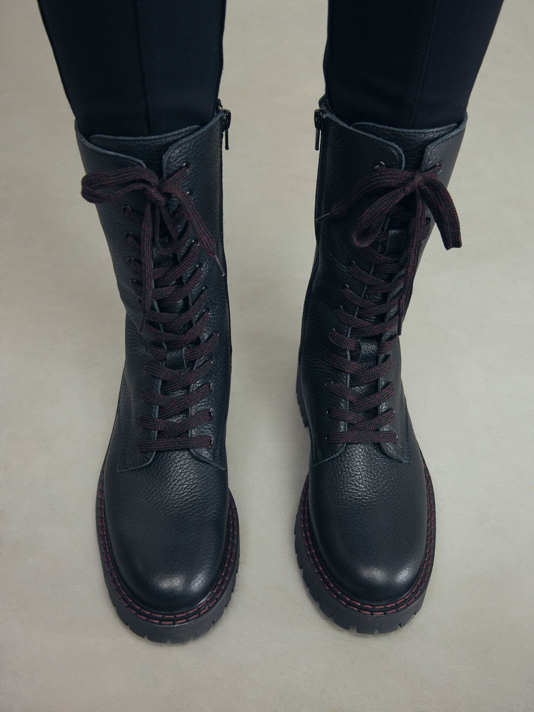 Buy Black Leather Premium Chunky Lace-Up Ankle Boots from the Next UK ...