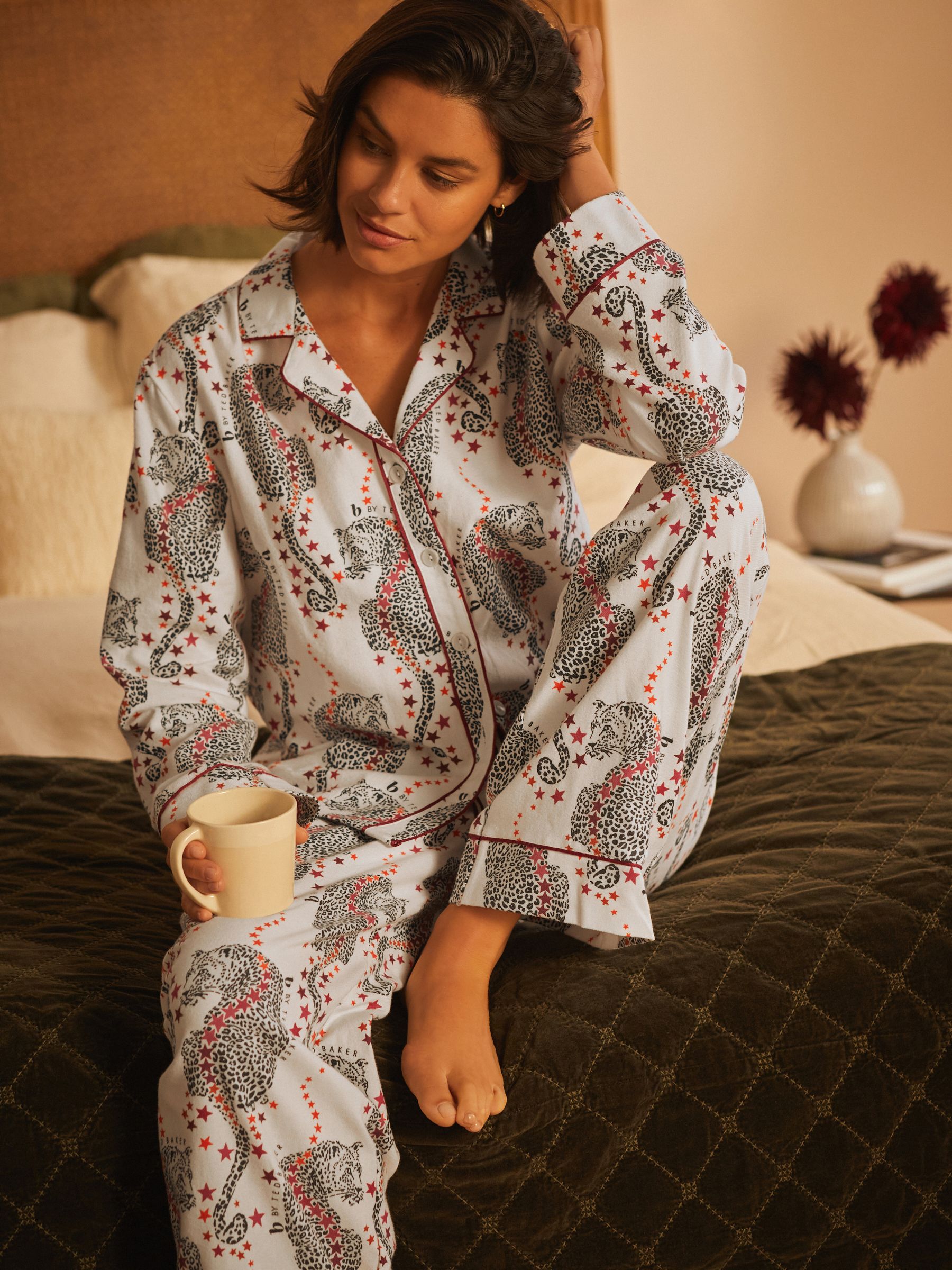 Buy B by Ted Baker 100% Cotton Button Through White Leopard Print ...