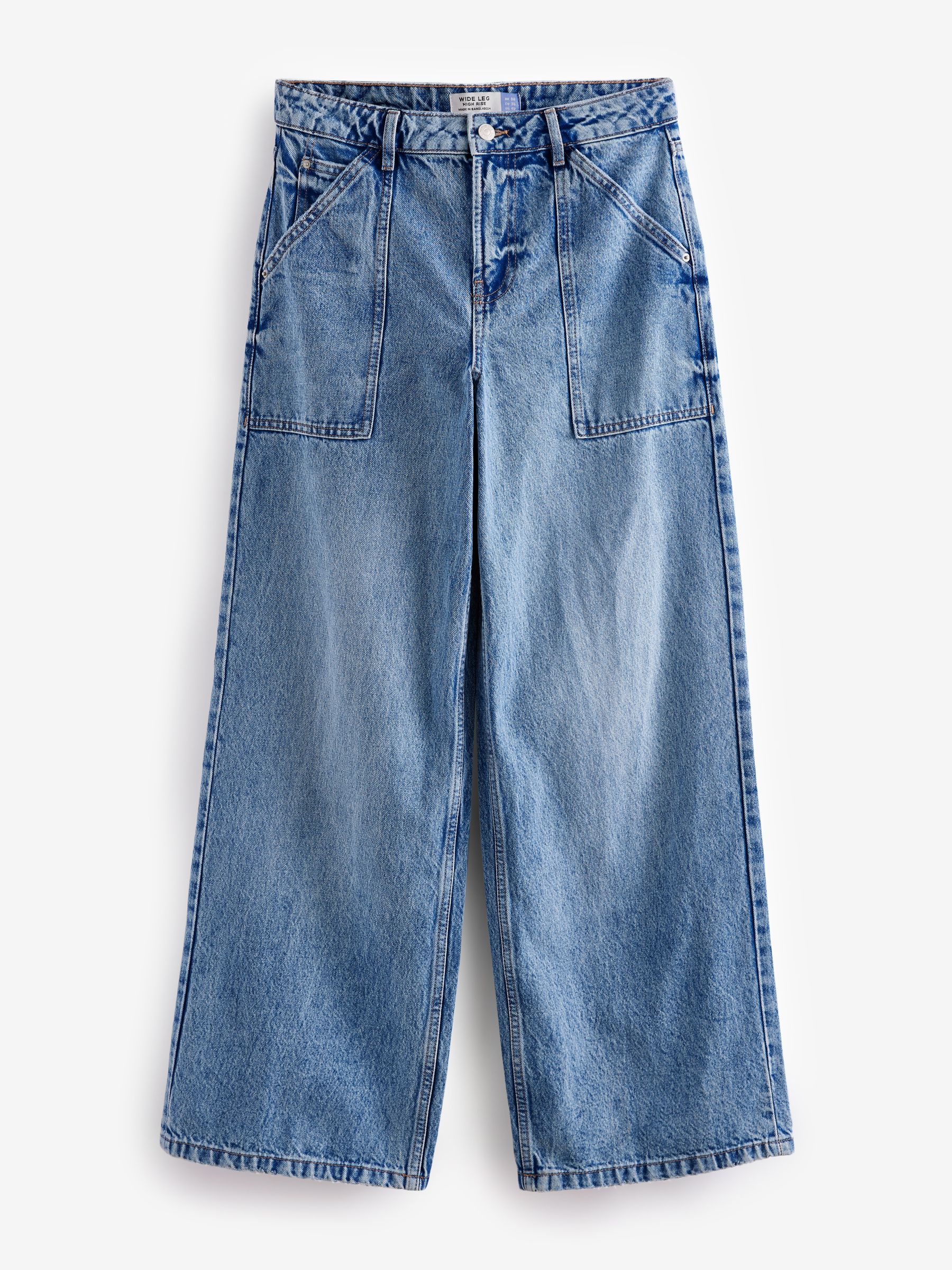 Buy Mid Blue Adjustable Cinch Back Wide Leg 100% Cotton Jeans from the ...