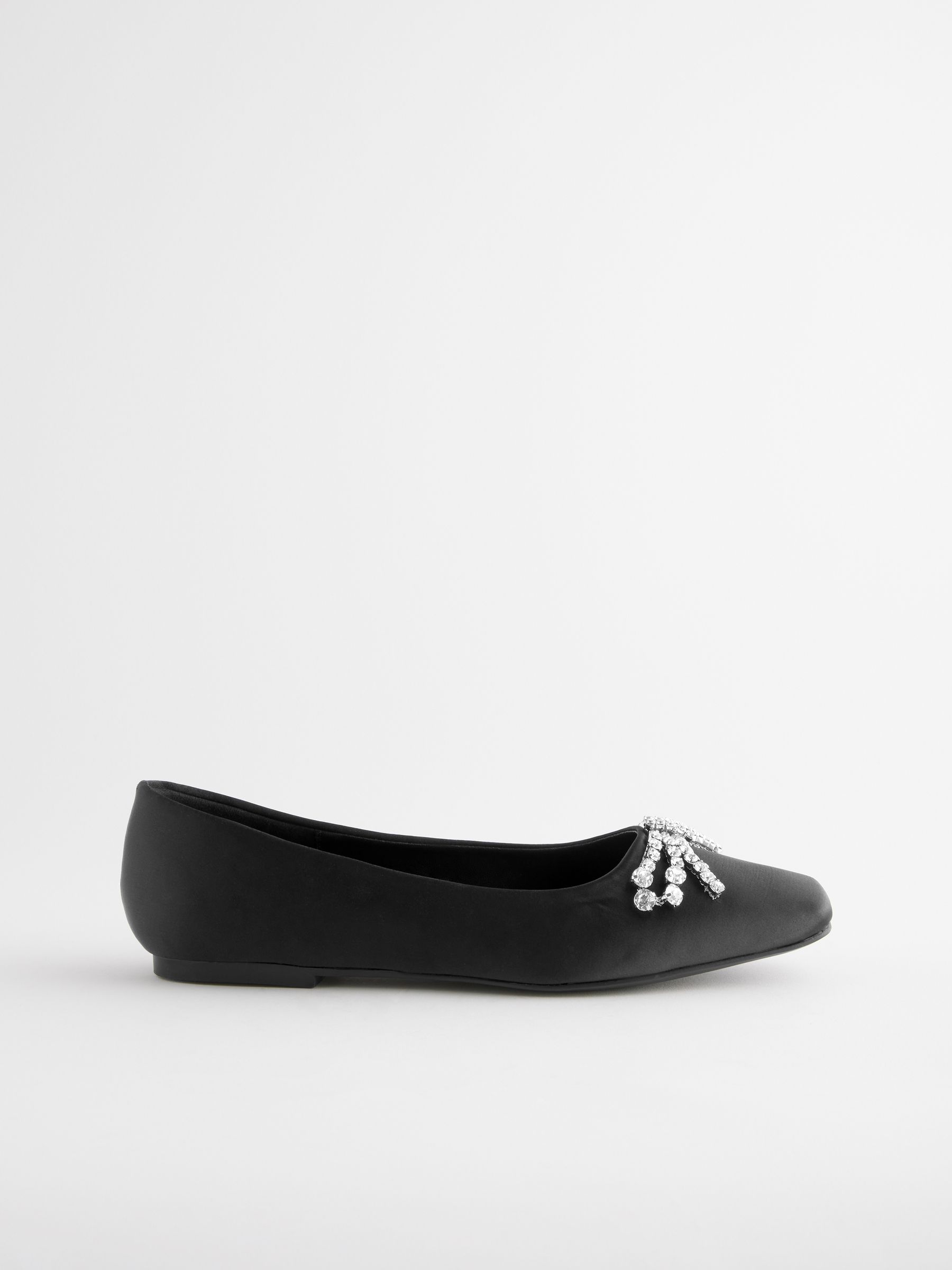 Buy Black Forever Comfort® Square Toe Jewel Ballerina Shoes from the ...