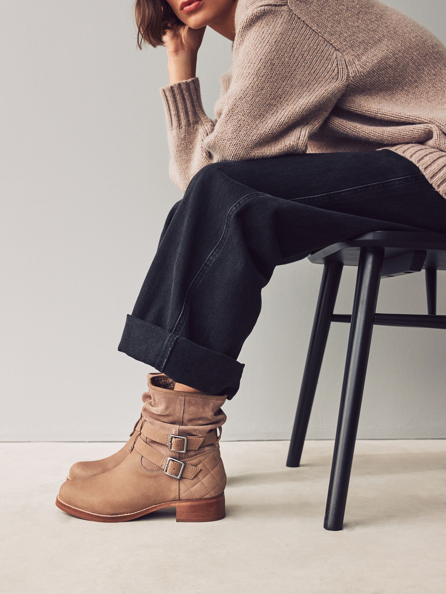 Buy Mink Brown Standard/Wide Fit Leather Slouch Ankle Boots from the ...