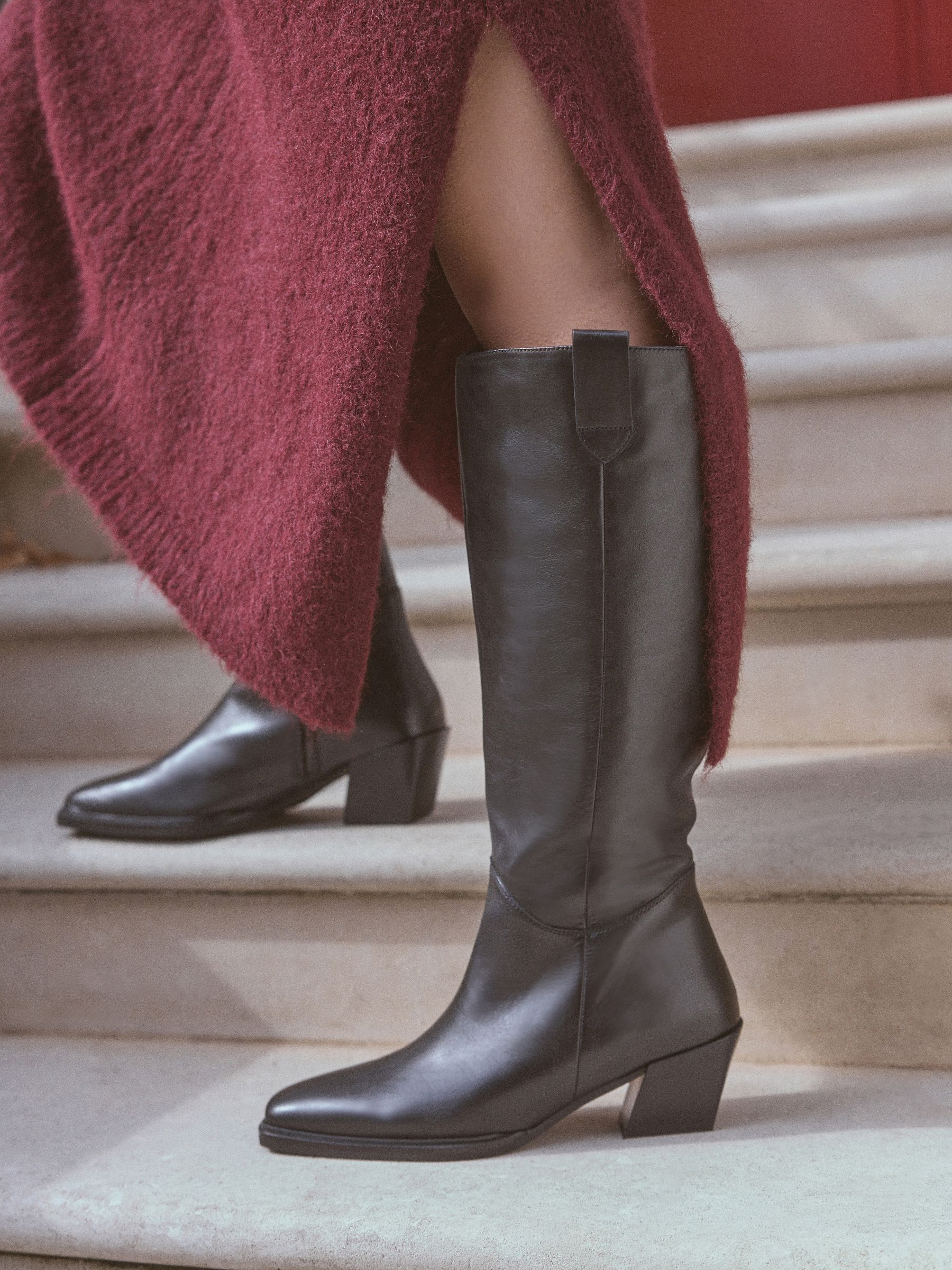 Buy Black Leather Premium Cowboy Knee High Boots from the Next UK ...