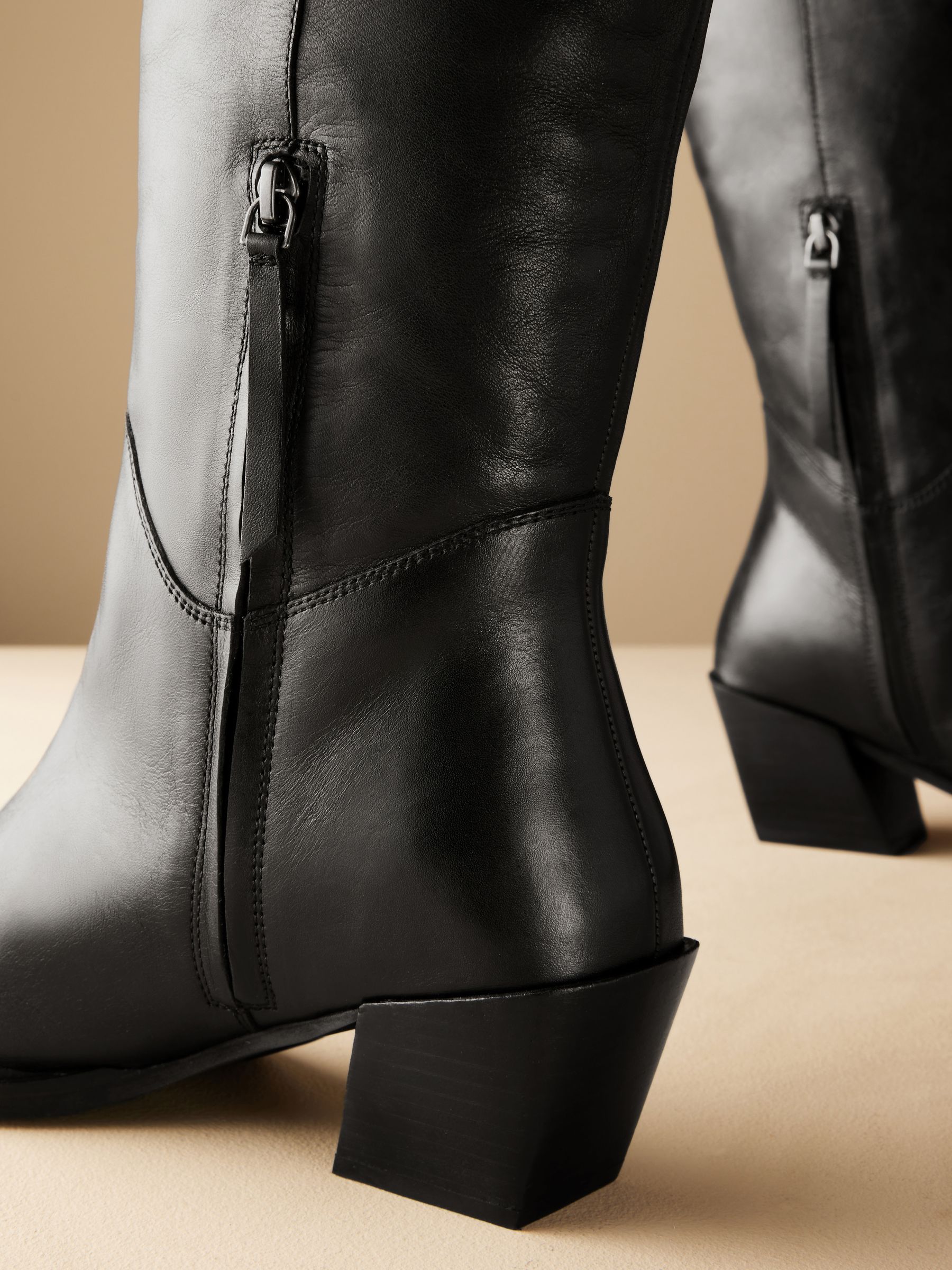 Buy Black Leather Premium Cowboy Knee High Boots from the Next UK ...