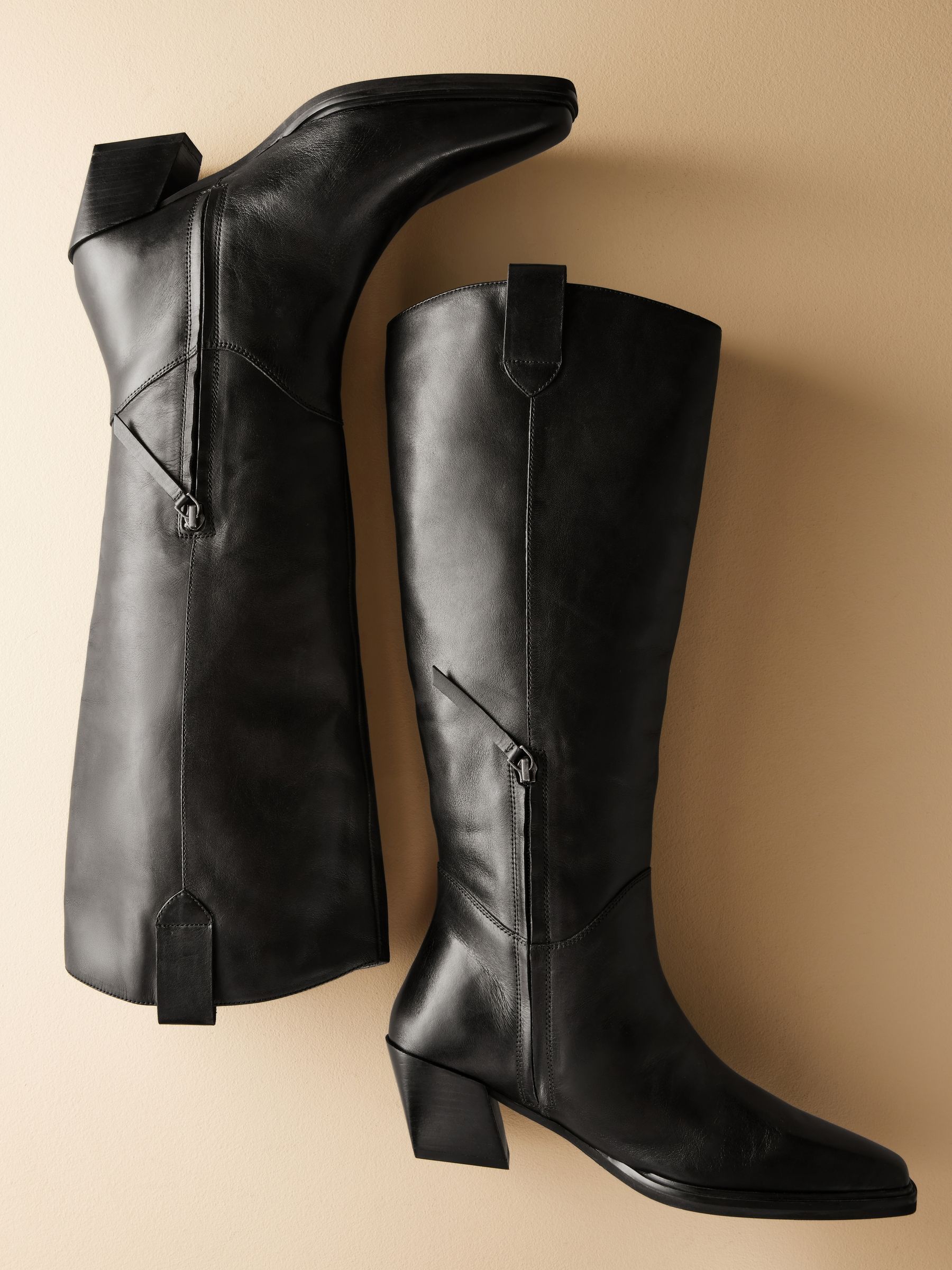 Buy Black Leather Premium Cowboy Knee High Boots from the Next UK ...