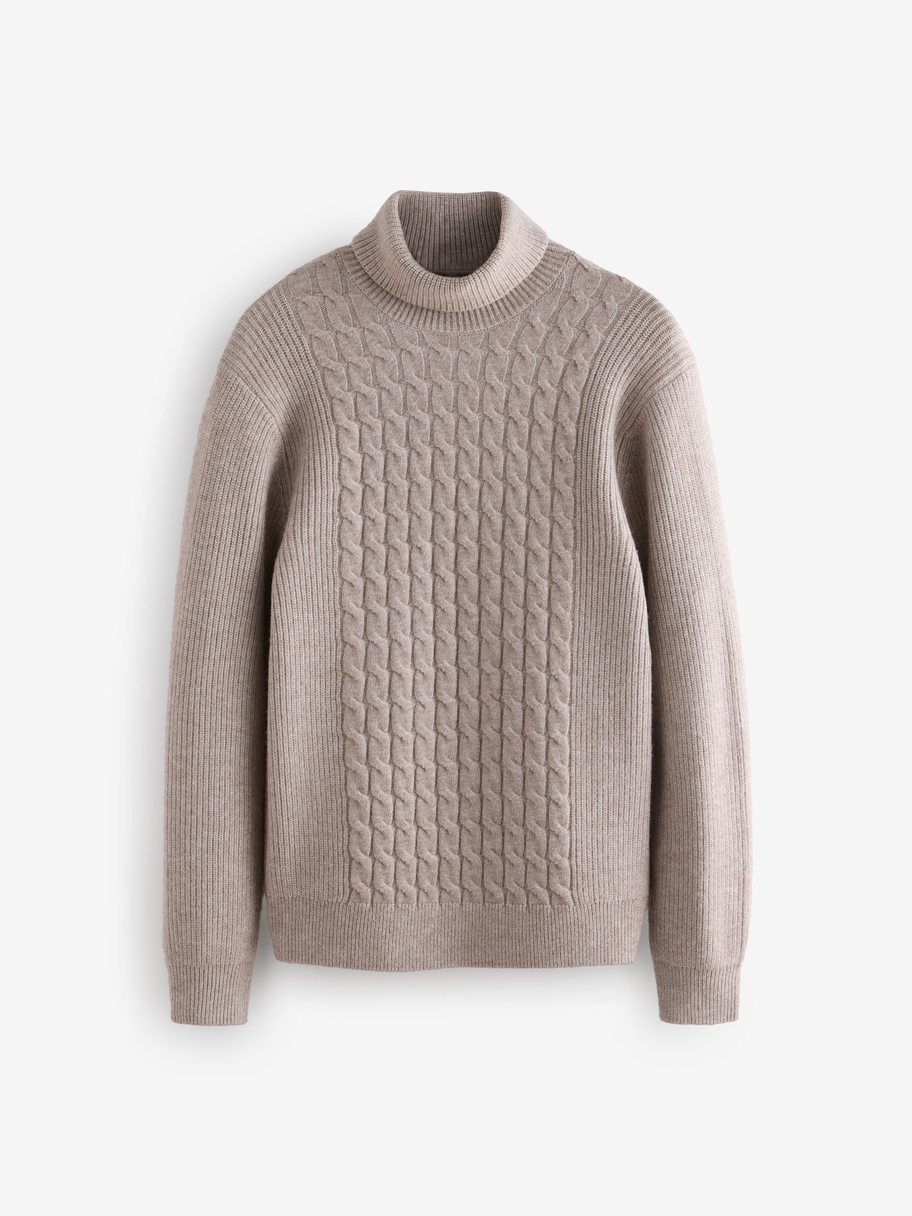 Buy Neutral Regular Fit Cable Knit Roll Neck Jumper from the Next UK ...