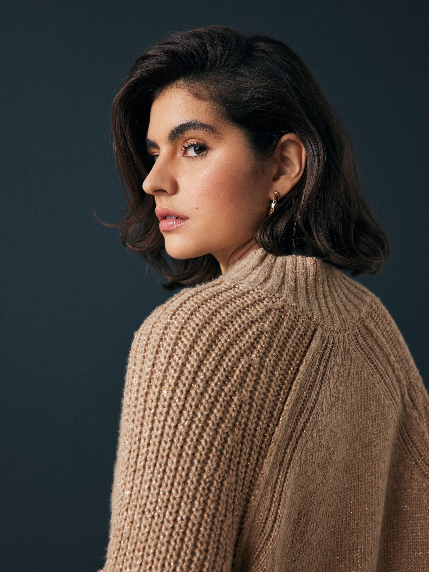 Buy Neutral N. Premium Sparkle High Neck Knitted Jumper Mini Dress from ...