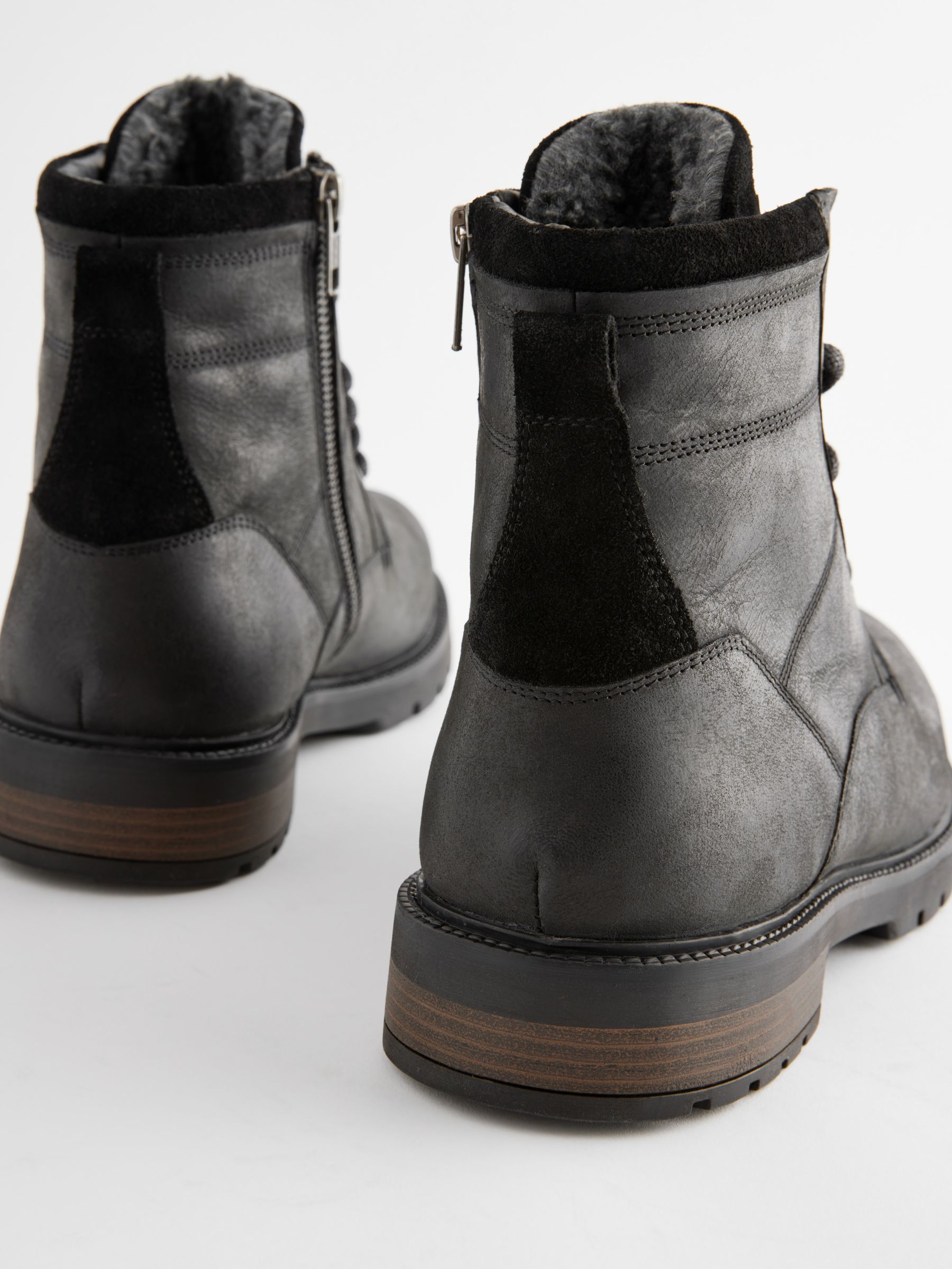 Buy Black Leather Zip Up Borg Lined Boots from the Next UK online shop
