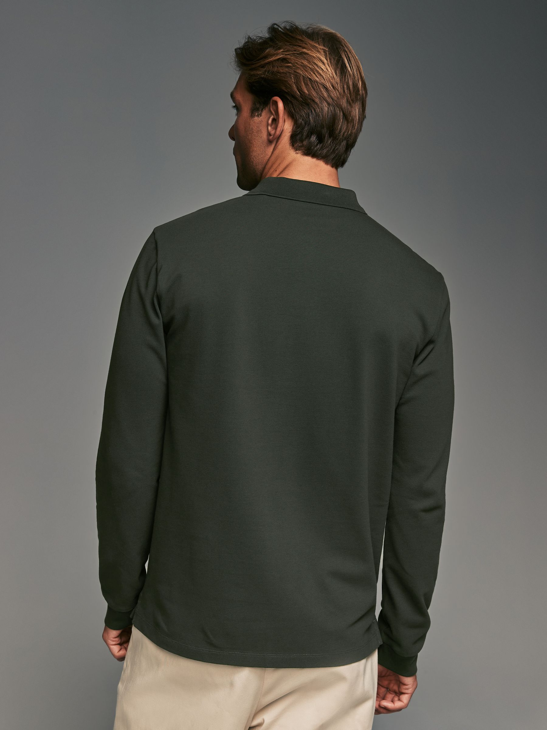 Buy Olive Green Regular Fit Long Sleeve Pique Polo Shirt from Next ...