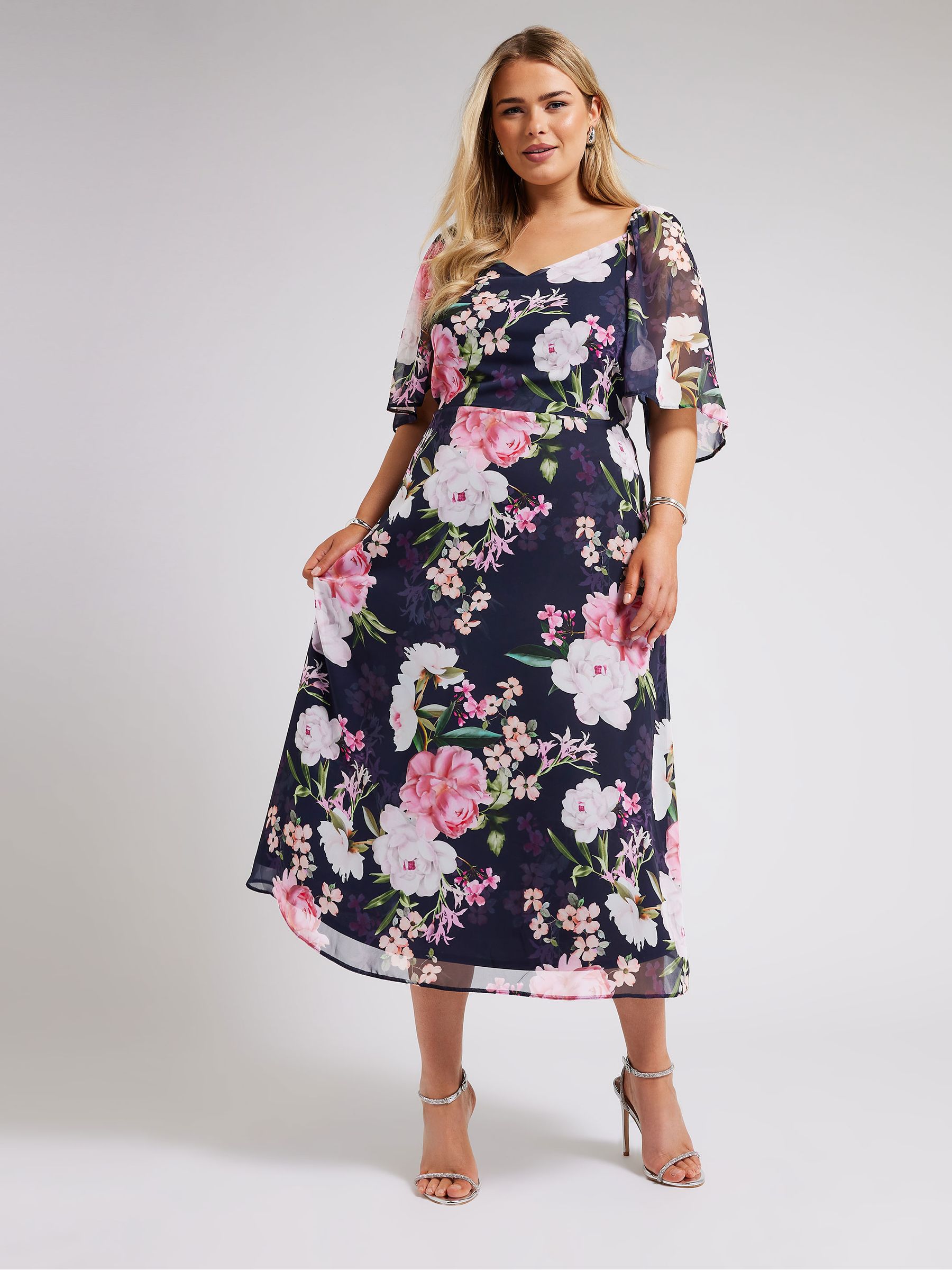 Buy Yours Curve Navy Blue LONDON Curve Floral Print Maxi Dress from the ...