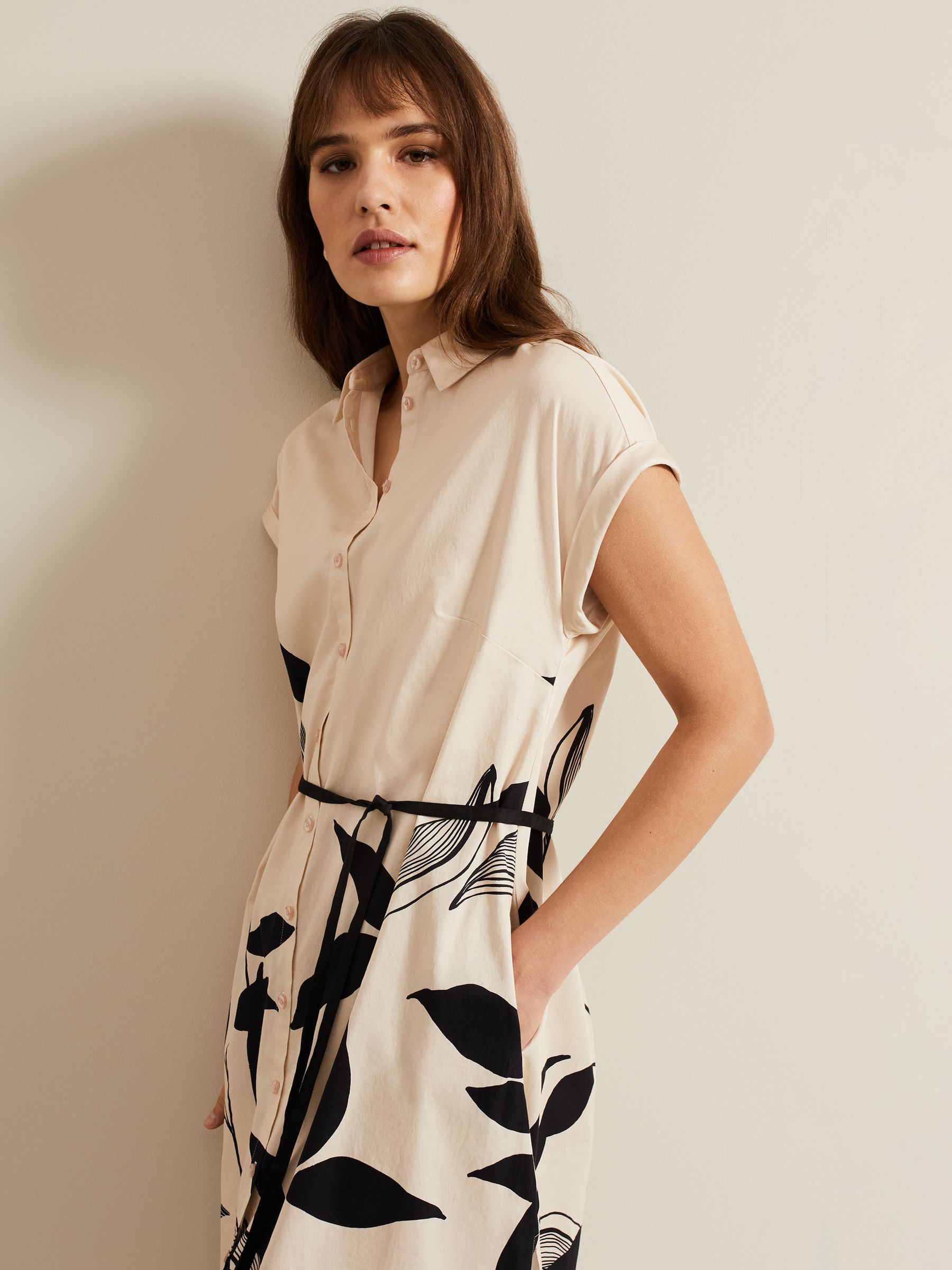 Buy Phase Eight Black 100% Cotton Leaf Print Felicity Midi Dress from ...