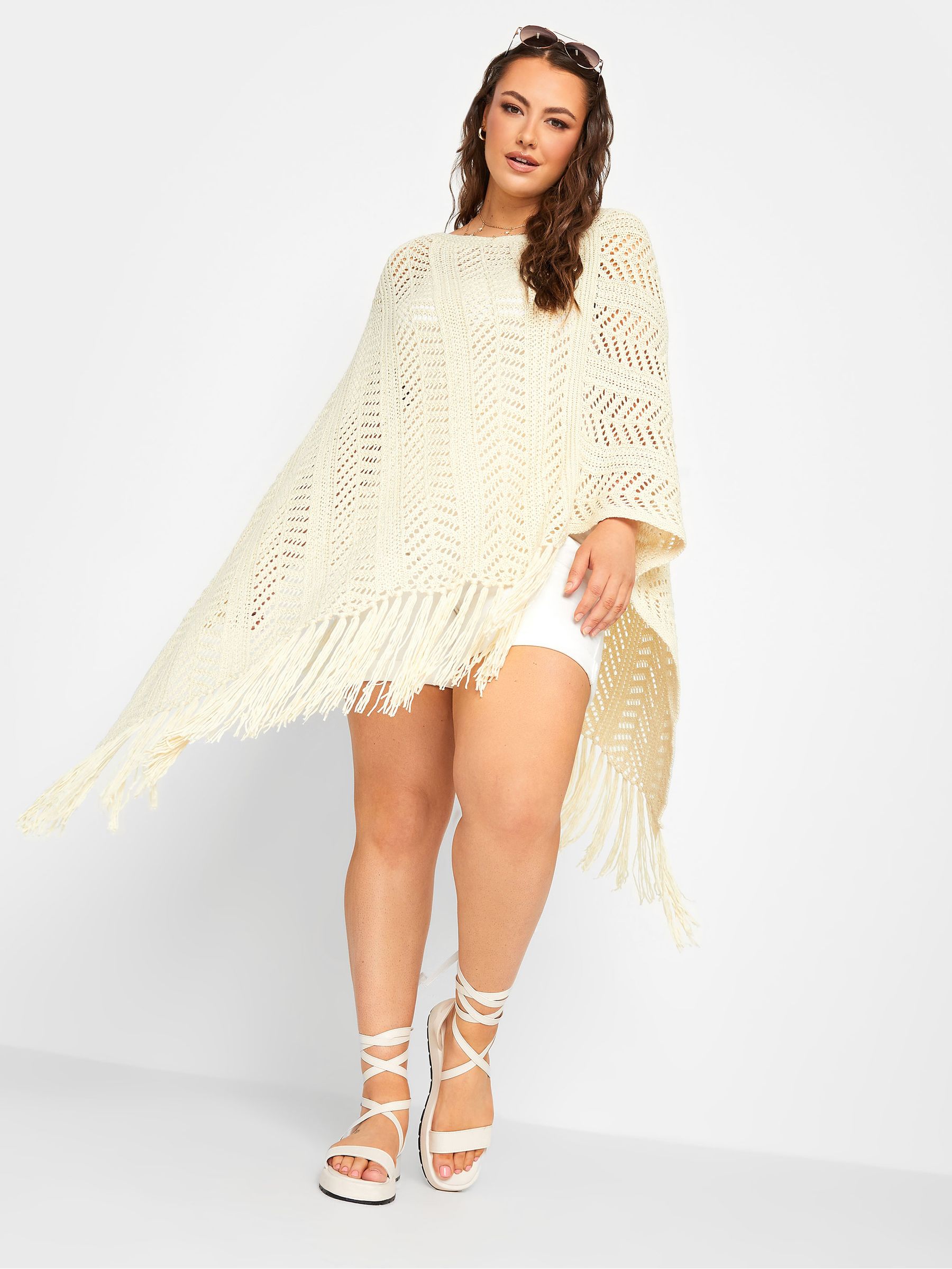 Buy Yours Curve Cream Pointelle Knitted Poncho from the Next UK online shop