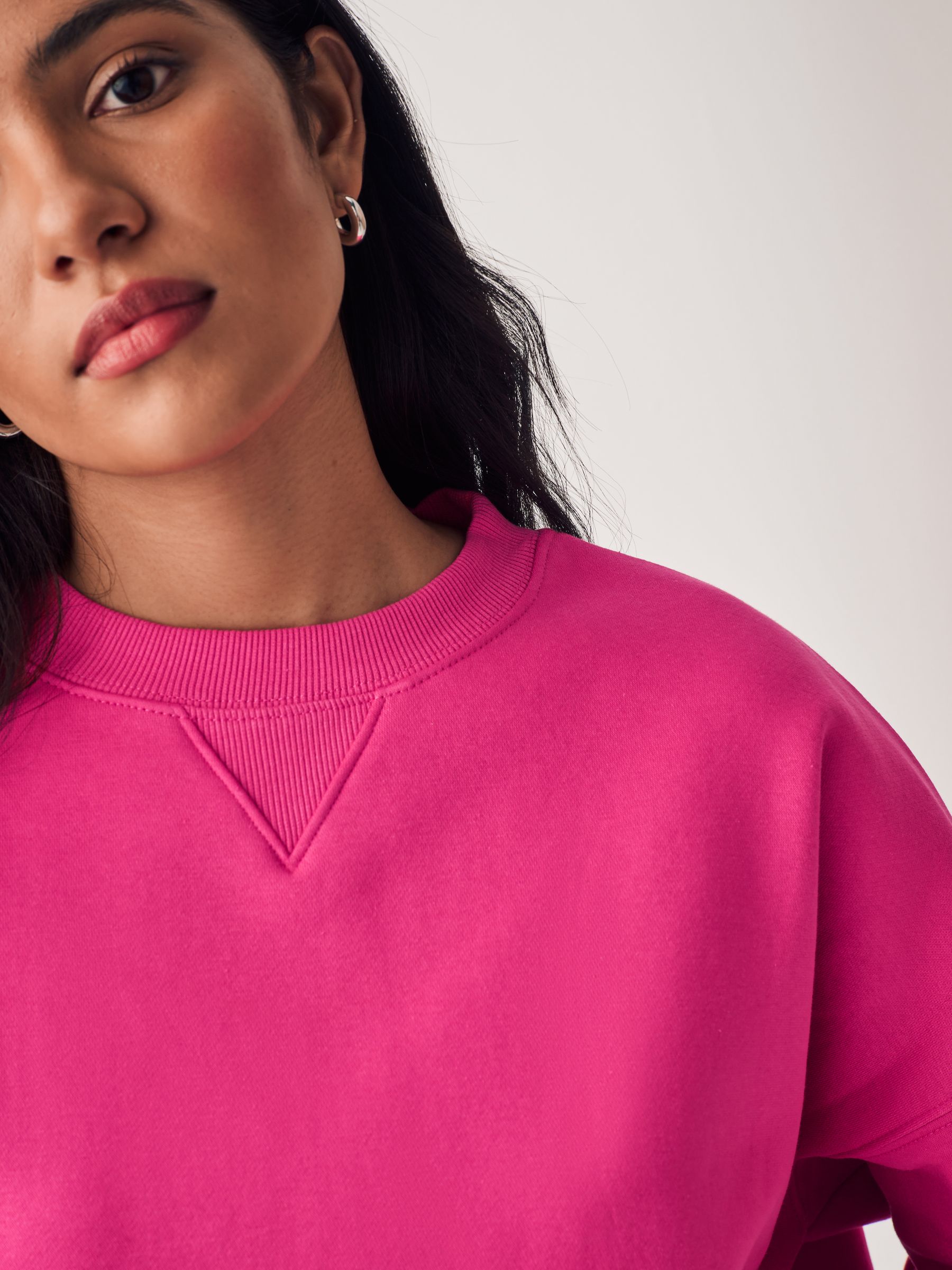 Buy Pink Oversized Relaxed Fit Heavyweight Brushed Longline Crew Neck ...