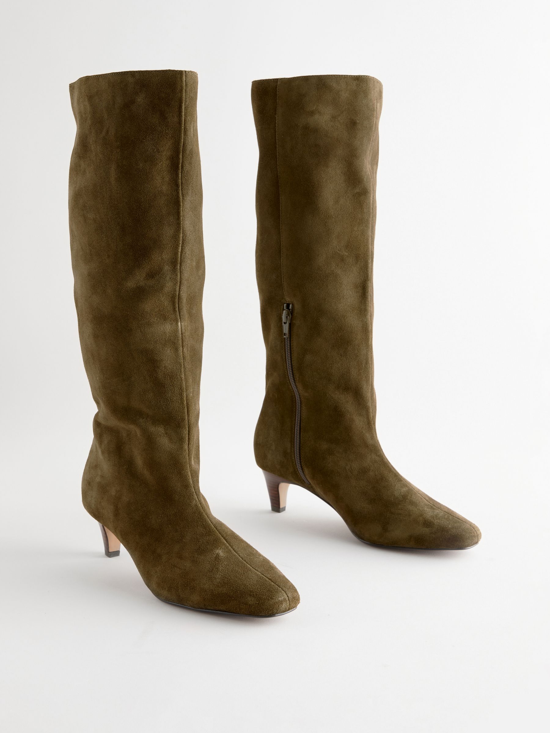 Buy Khaki Green Suede Forever Comfort® Suede Knee High Heeled Boots ...