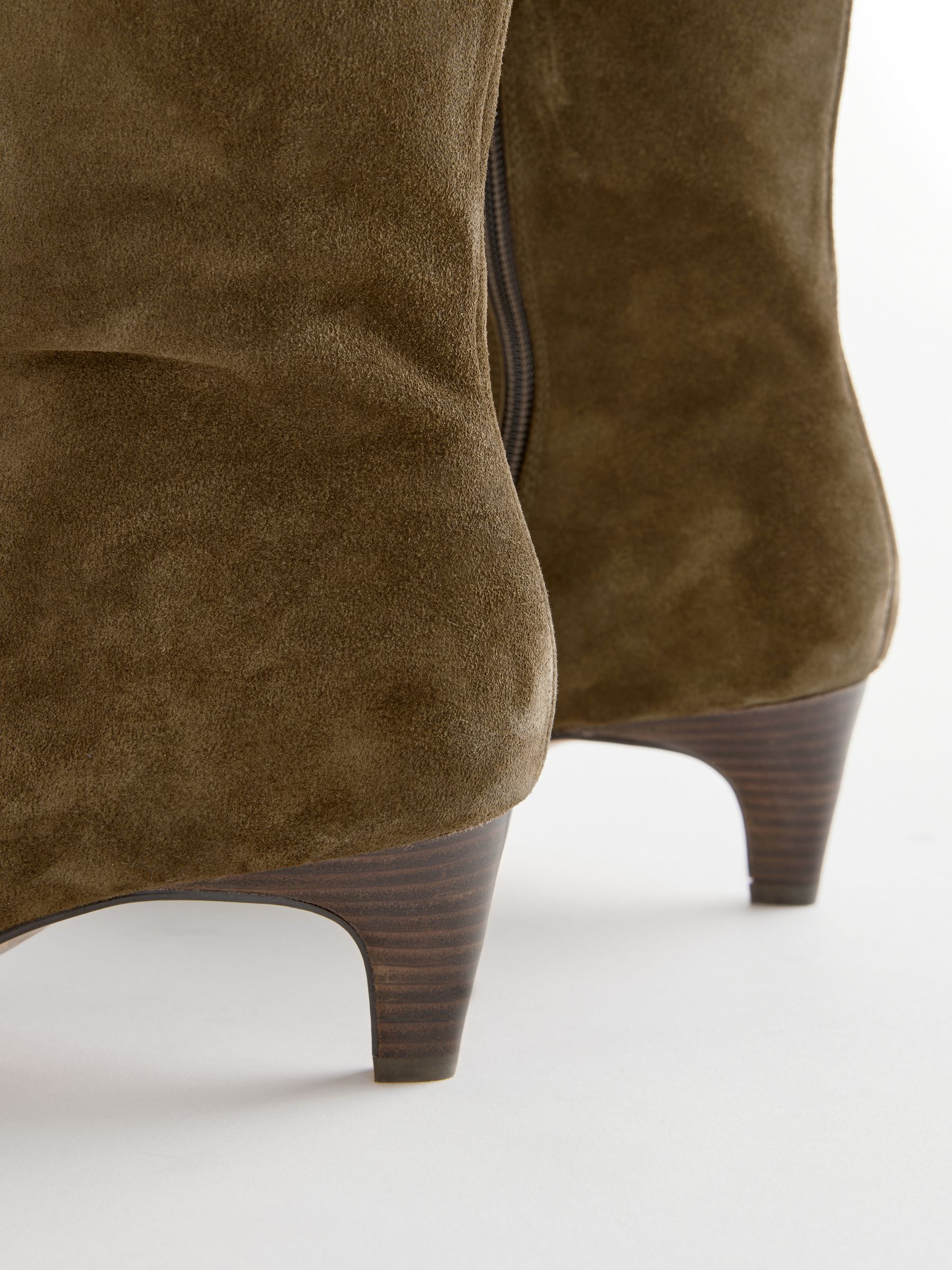 Buy Khaki Green Suede Forever Comfort® Suede Knee High Heeled Boots ...