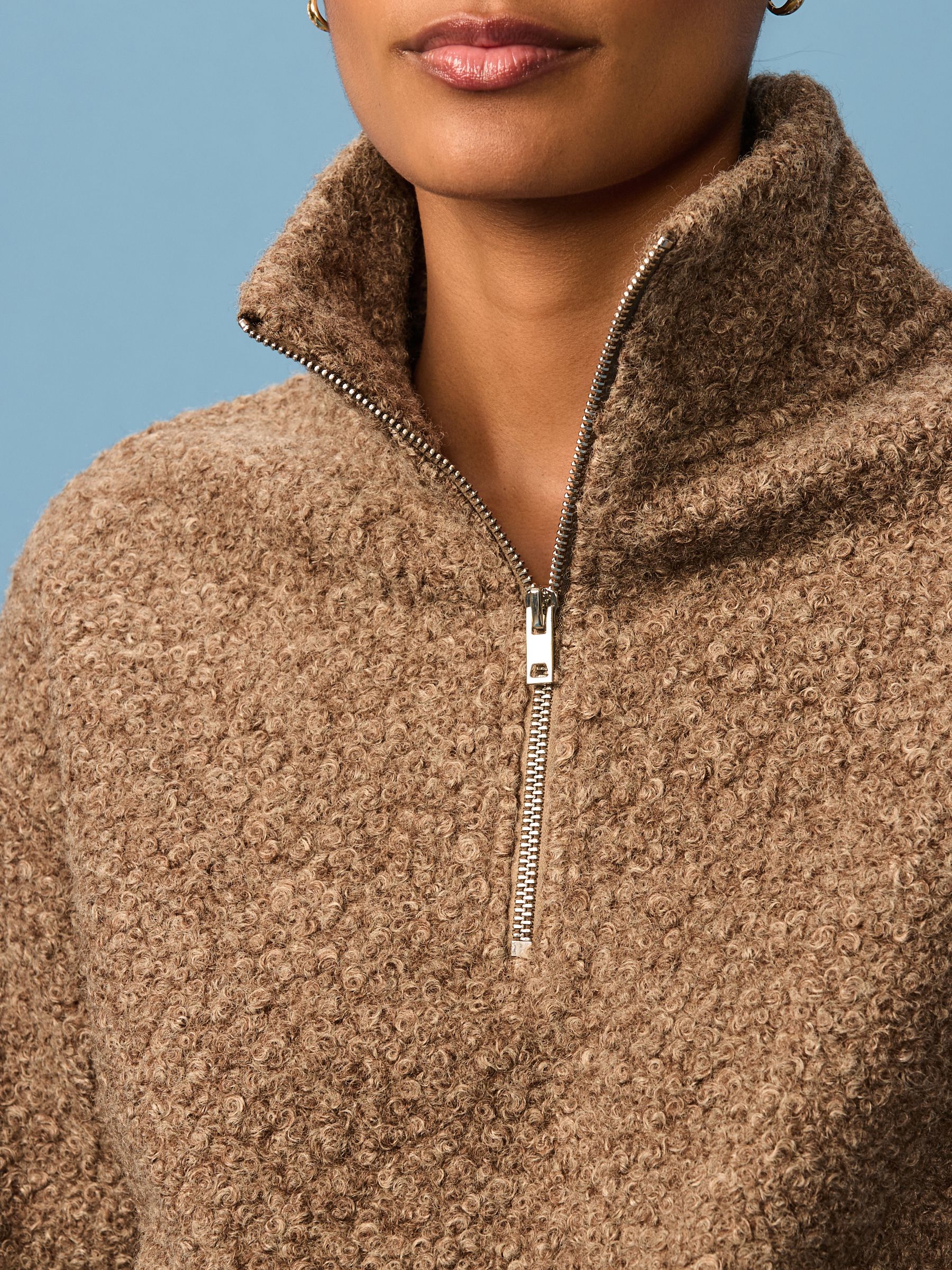 Buy Brown Borg Fleece Quarter Zip Neck Sweat Top from the Next UK ...