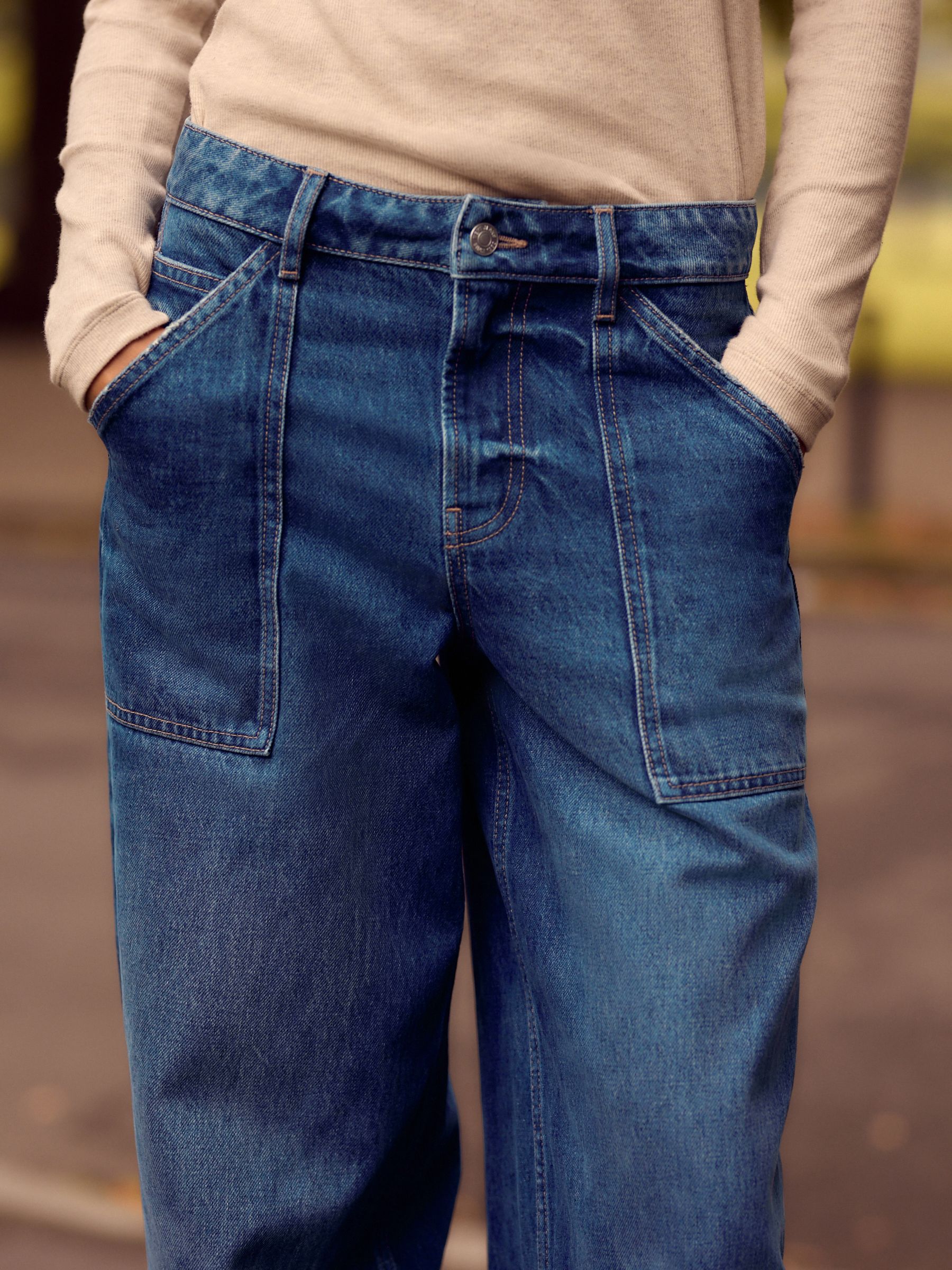 Buy Blue Adjustable Cinch Back Wide Leg 100% Cotton Jeans from the Next ...