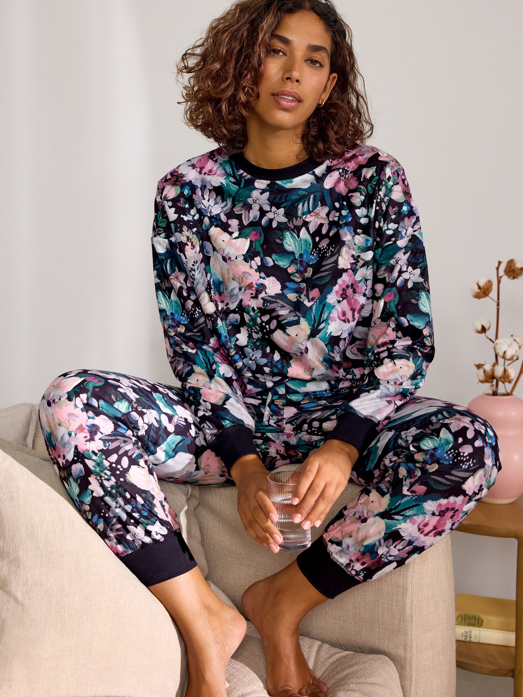Buy Brown Floral Cosy Long Sleeve Pyjamas from the Next UK online shop